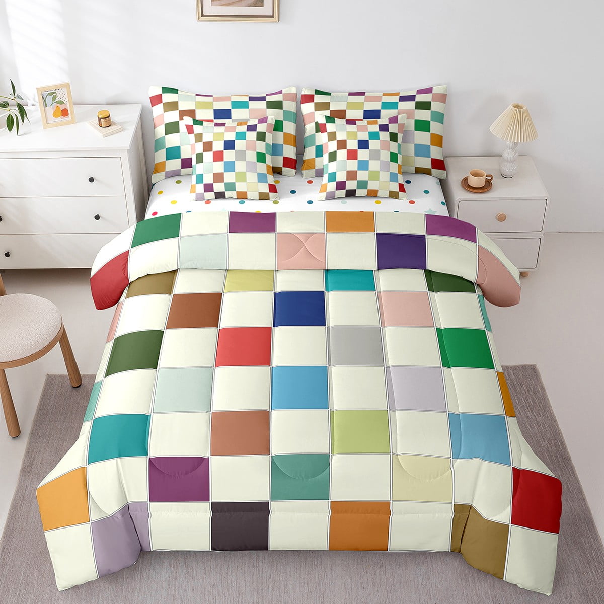 Erosebridal Rainbow Checkered Twin Comforter Set With Sheets 7 Piece ...