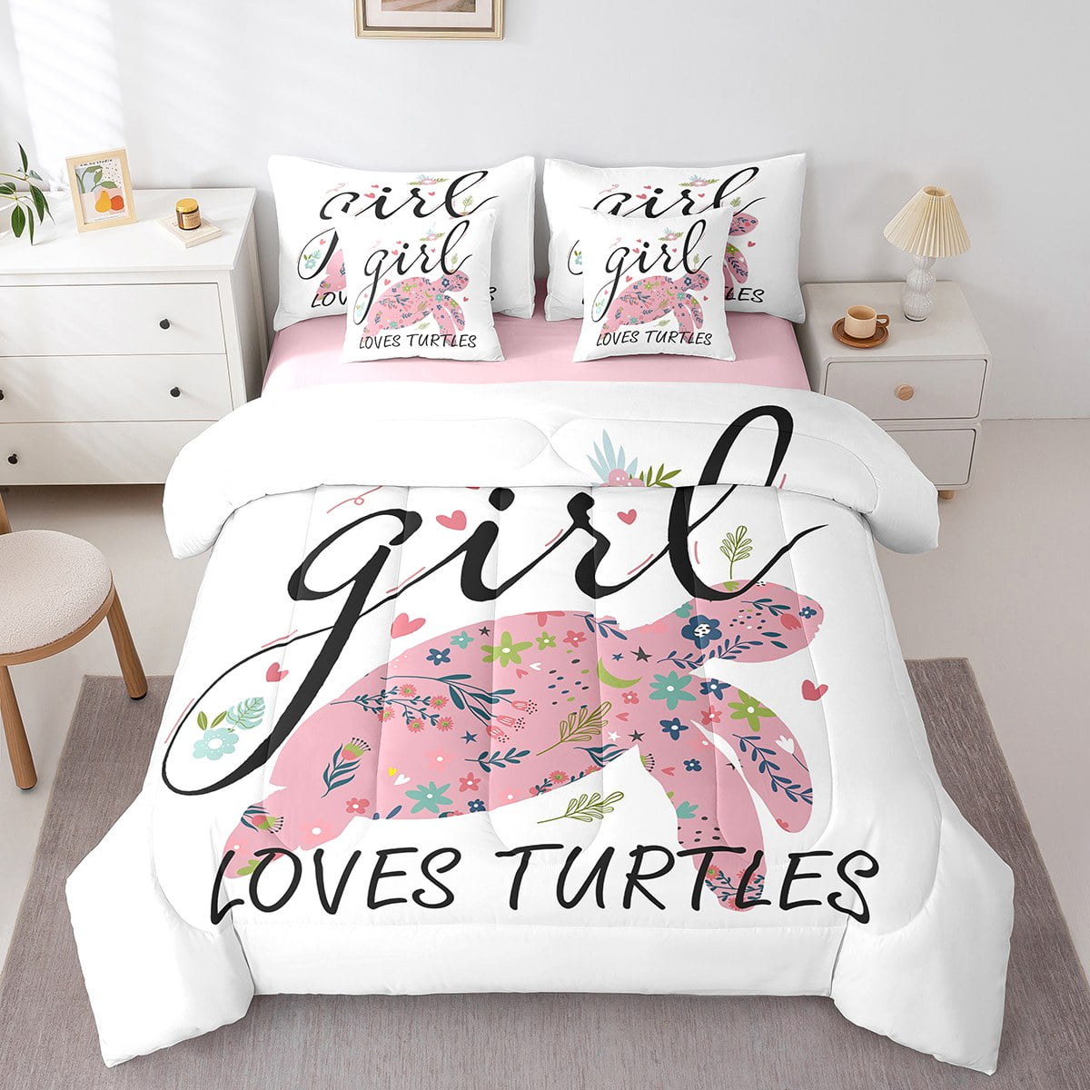 Erosebridal Sea Turtle Comforter Sets Twin Size, Cartoon Floral Flower ...