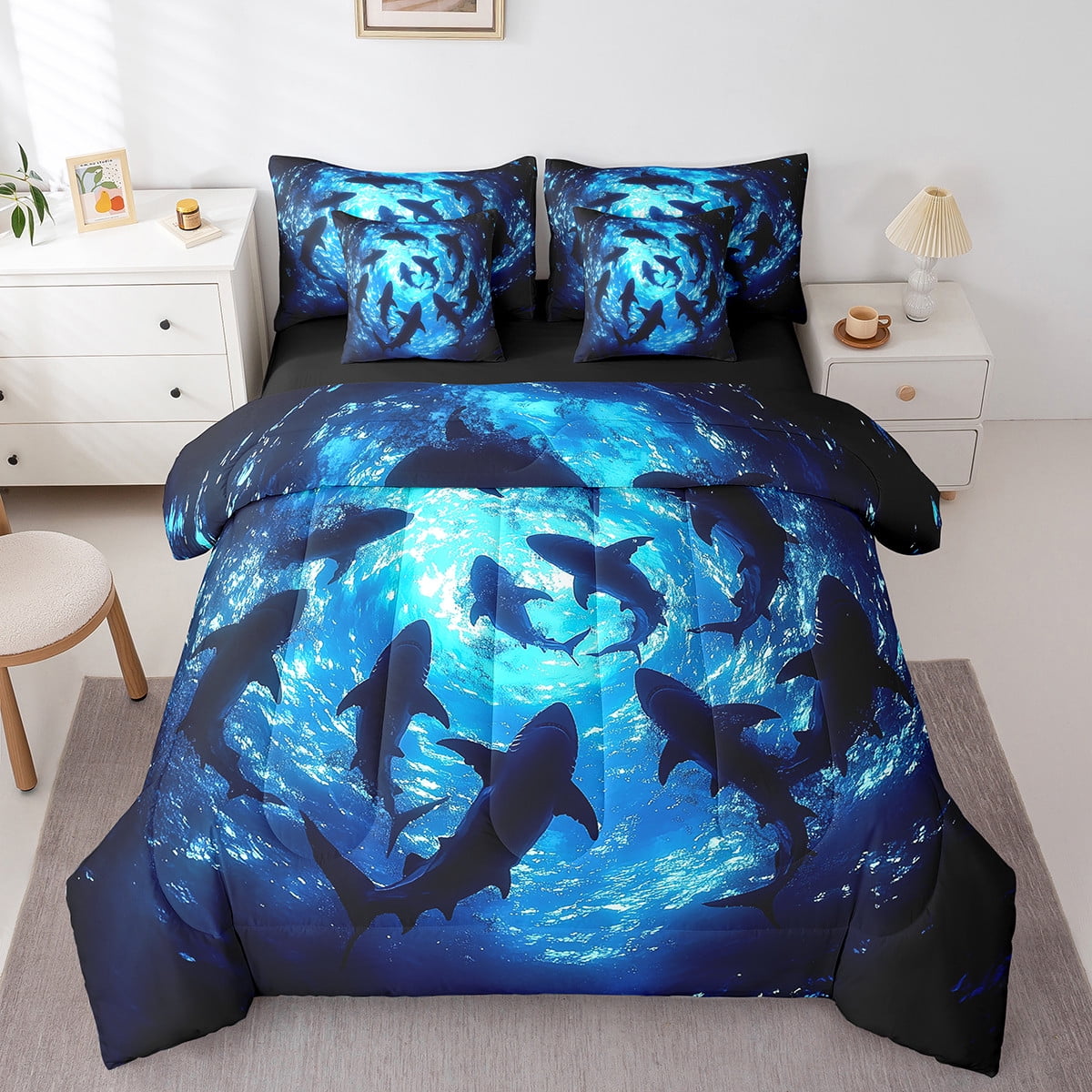 Erosebridal Kids Shark Bed in a Bag Queen size, Mystic Ocean Bed Set ...
