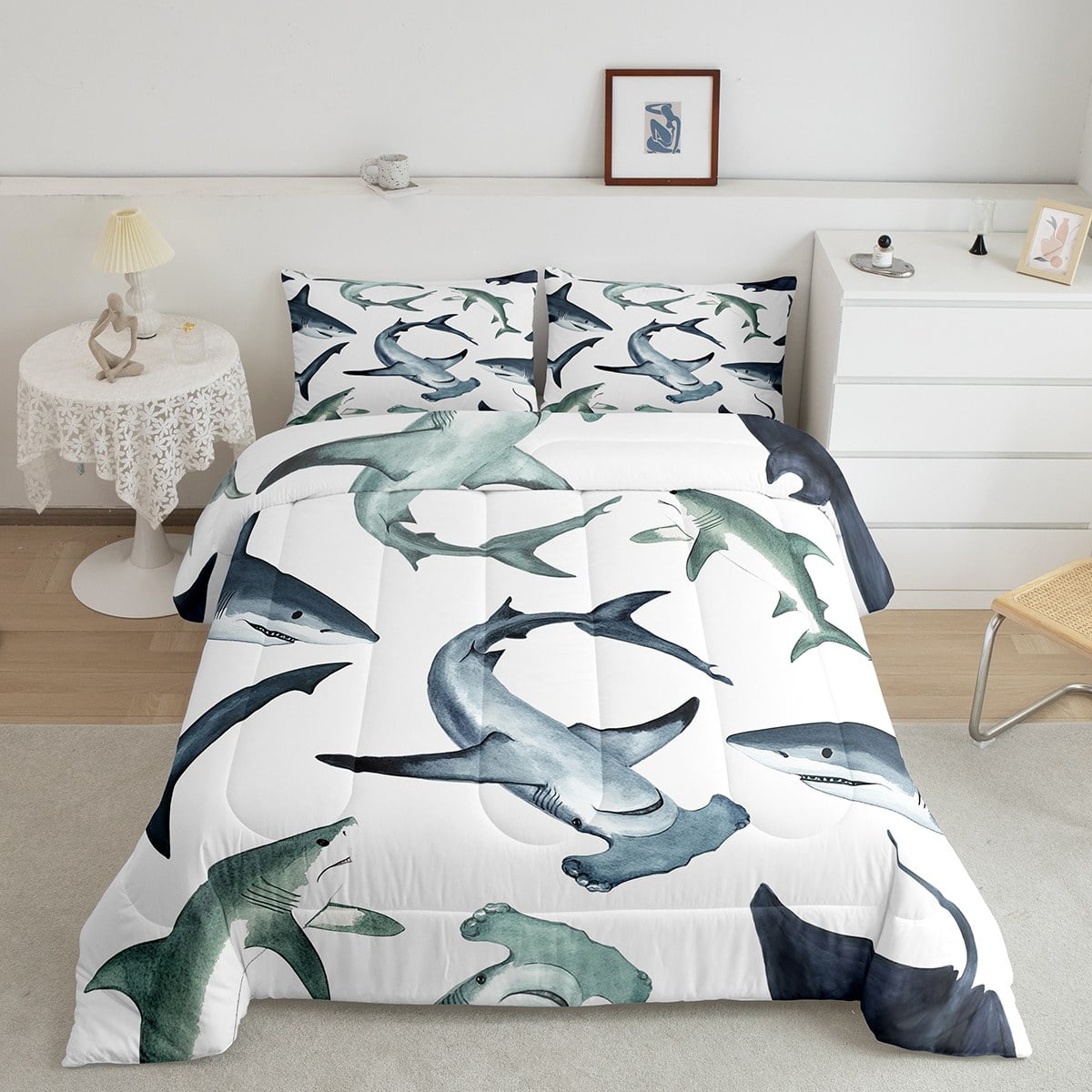 Erosebridal Shark Comforter Sets Full Size, Cute Sealife Comforters ...