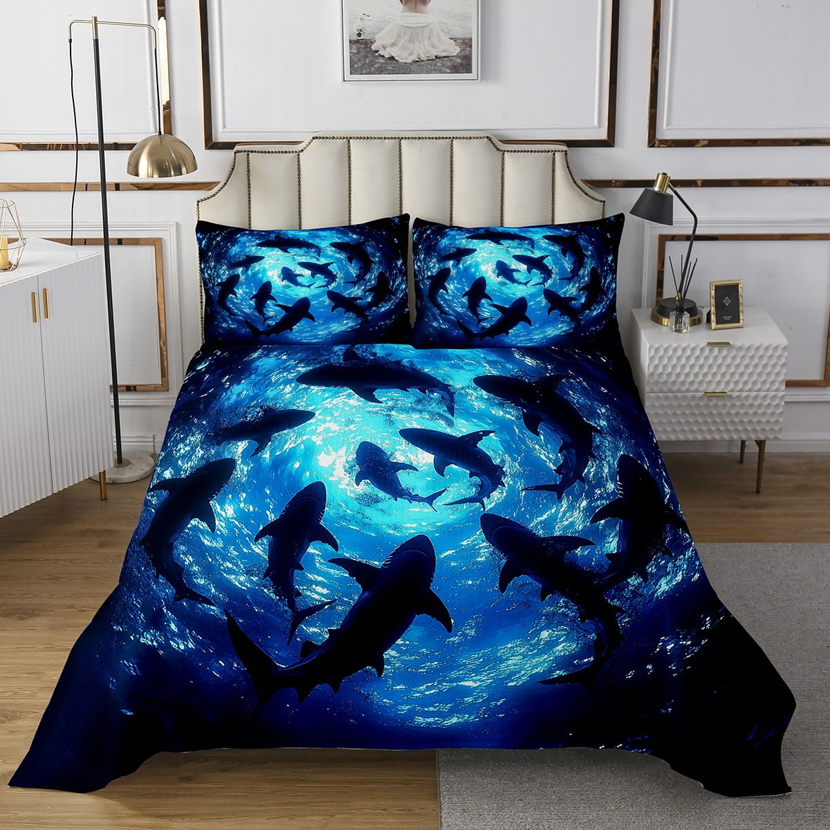 Erosebridal Shark Quilt Sets for King Size Bed, Mystic Ocean Bed Set ...