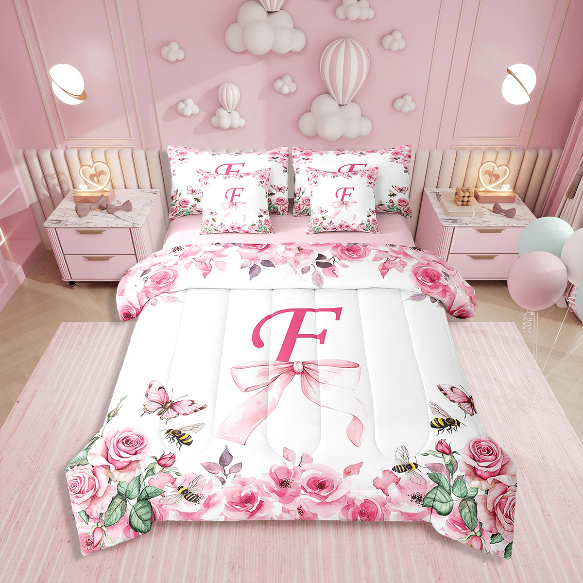 Erosebridal King Bed in a Bag Initial Letter Comforter Set with Sheets ...