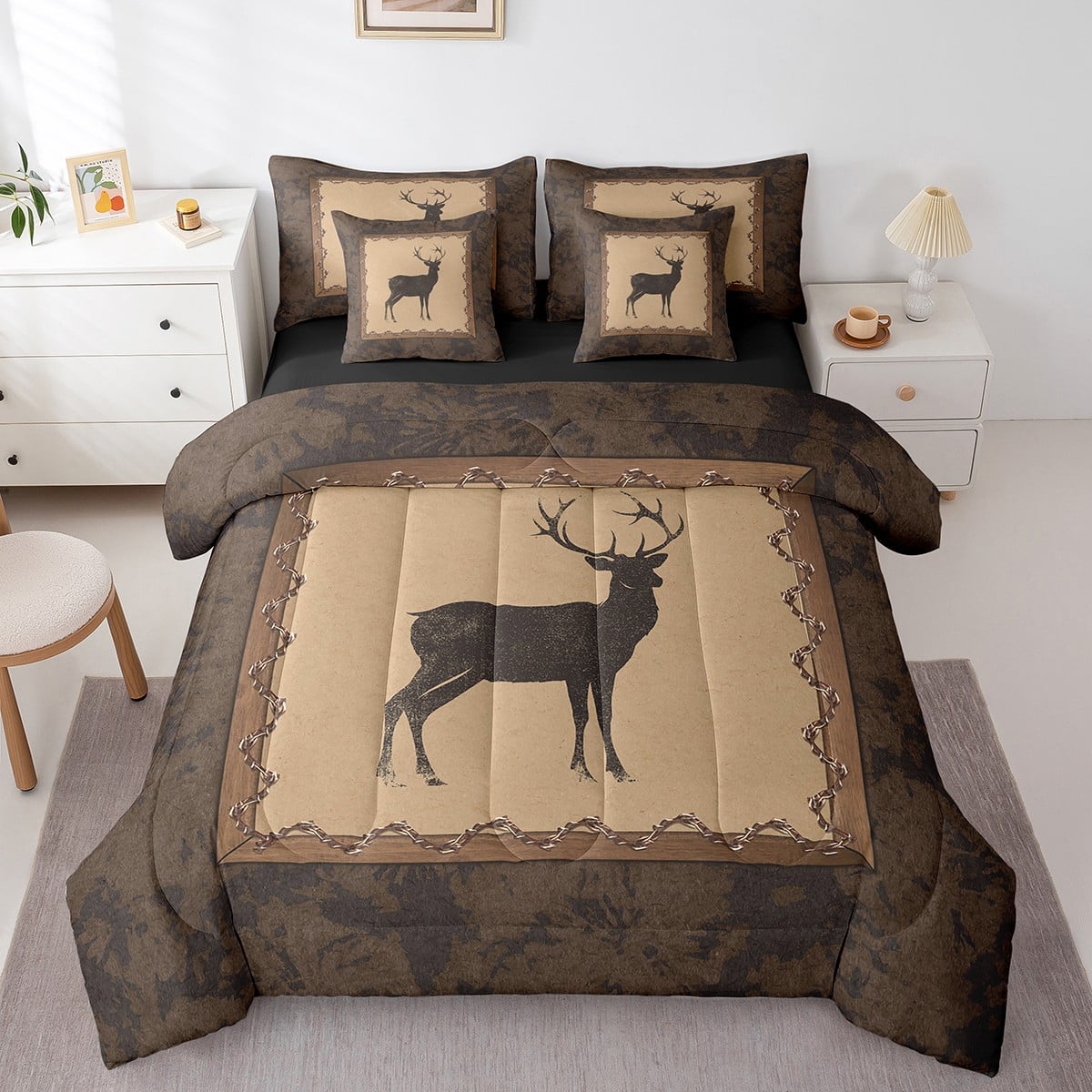 Erosebridal King Comforter Set,7 Pieces Farm Deer Bedding Sets King Bed ...