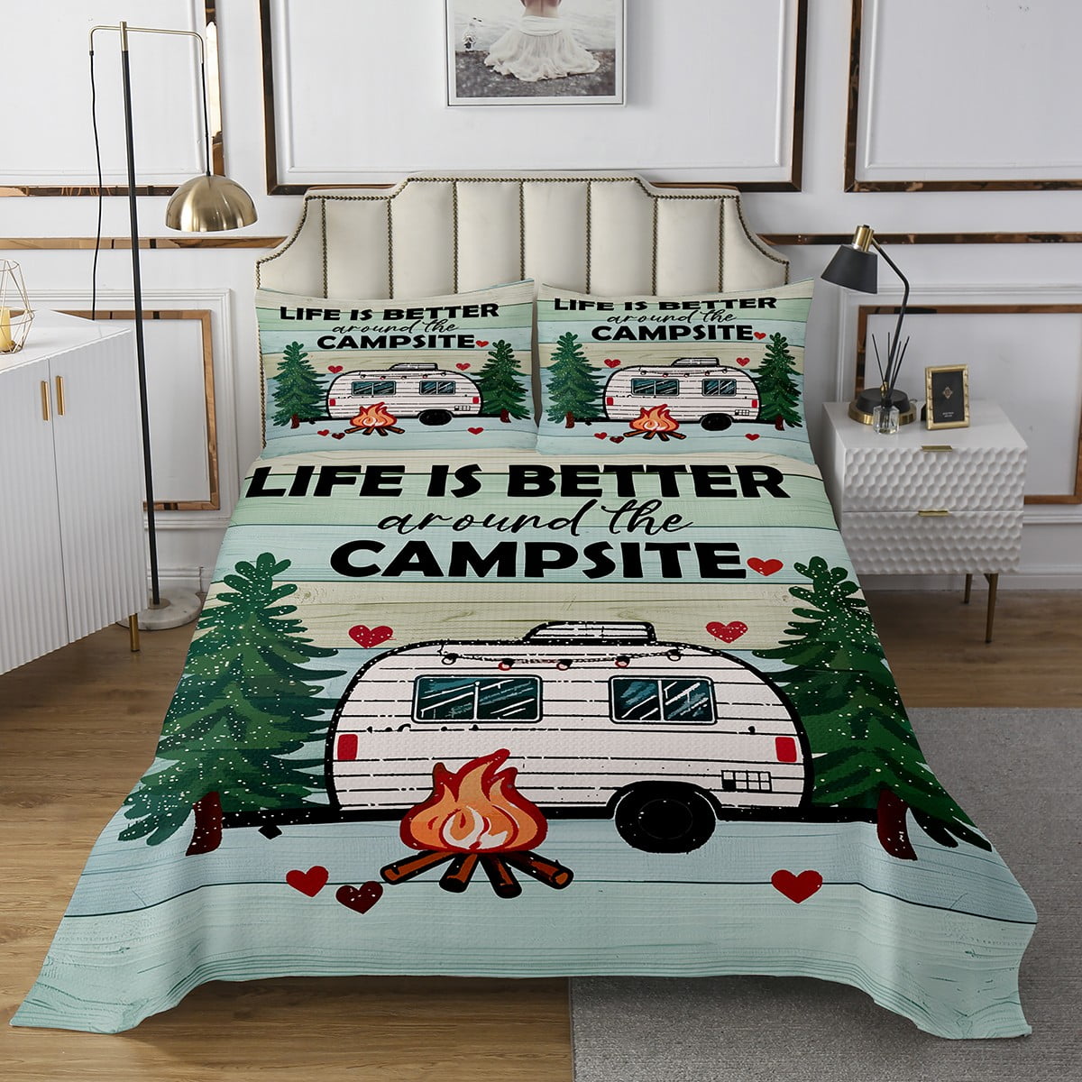 Erosebridal King Rustic Camper Quilt Set RV Decorations For Inside ...