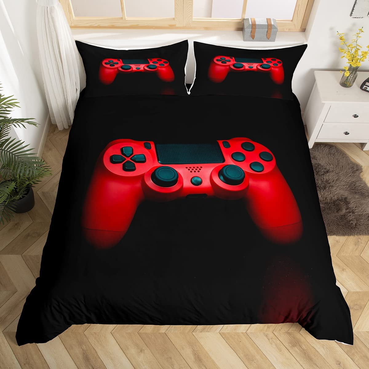 Erosebridal King Size Gamepad Comforter Cover,Modern Fashion Red Gaming ...