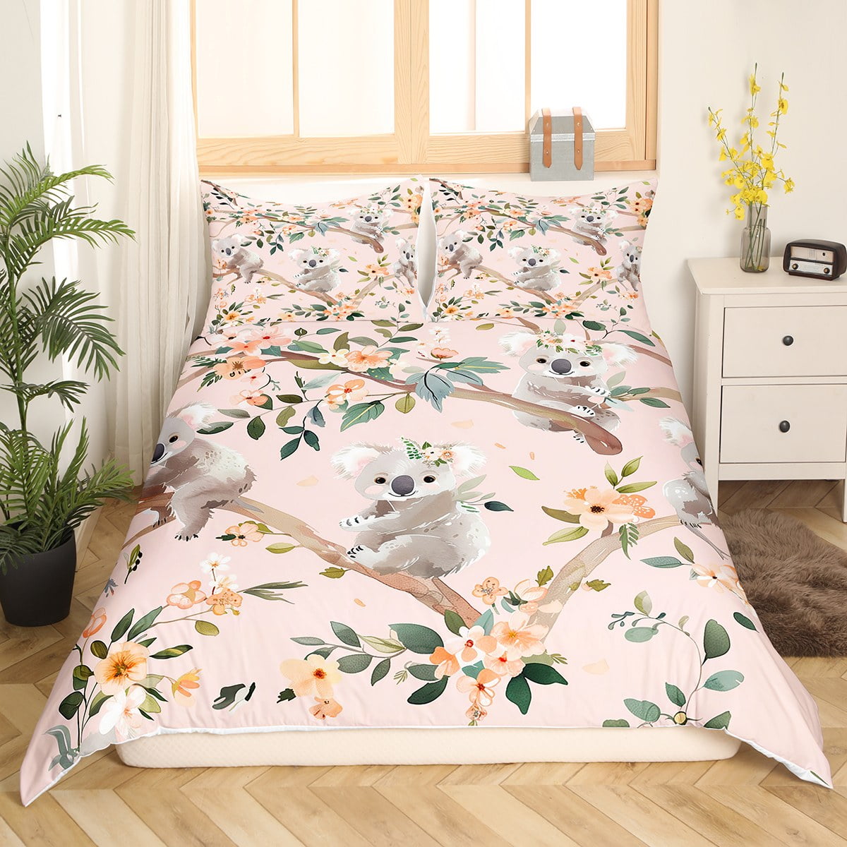 Erosebridal Koala Print Comforter Cover Full, Blossoms Floral Flower ...