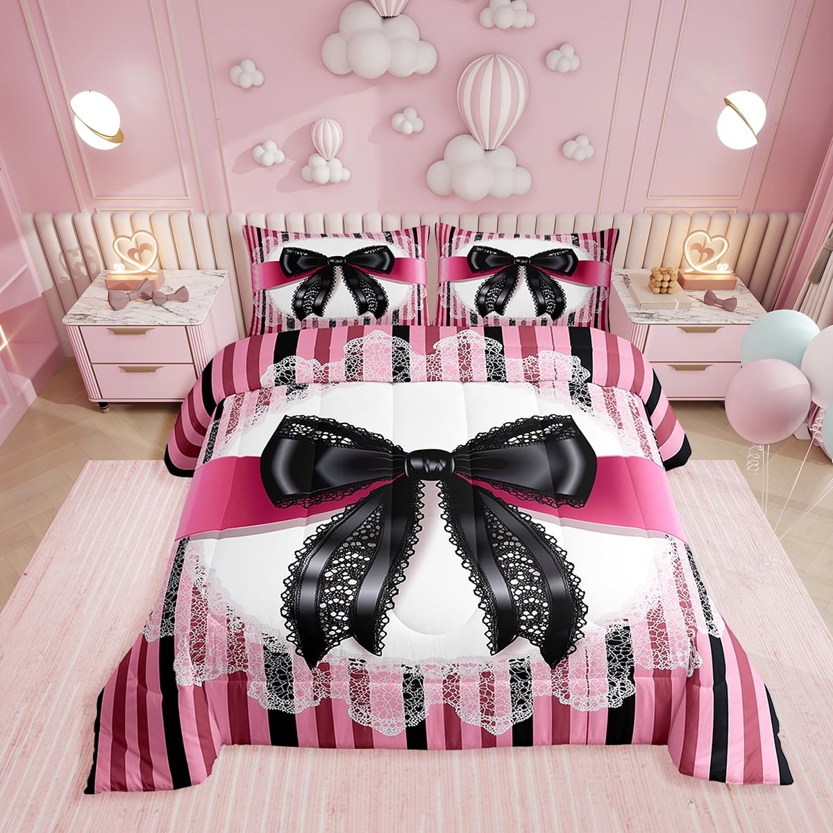 Erosebridal Lace Bow Bedding Sets Full with Comforter, Romantic Bowknot ...