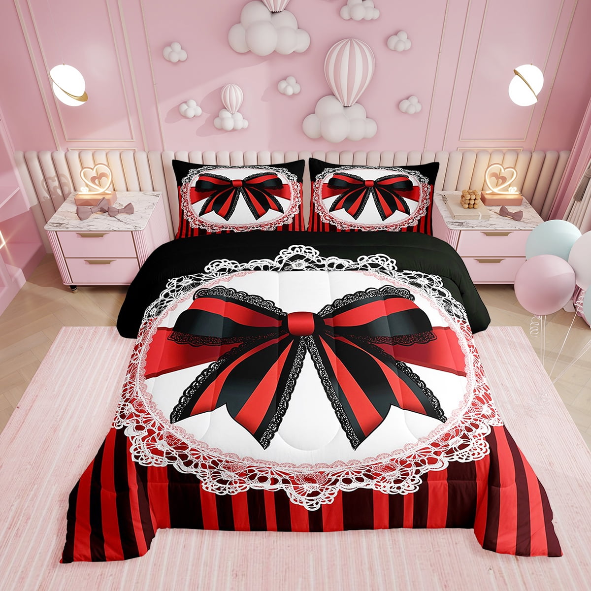 Erosebridal Lace Bow Comforter Sets Full Size, Romantic Bowknot ...