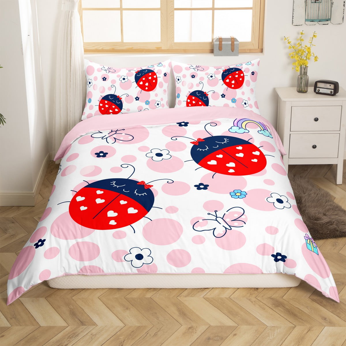Erosebridal Ladybug Ladybird Comforter Cover Twin,Floral Butterfly Bedding Twin Size,Cartoon ...
