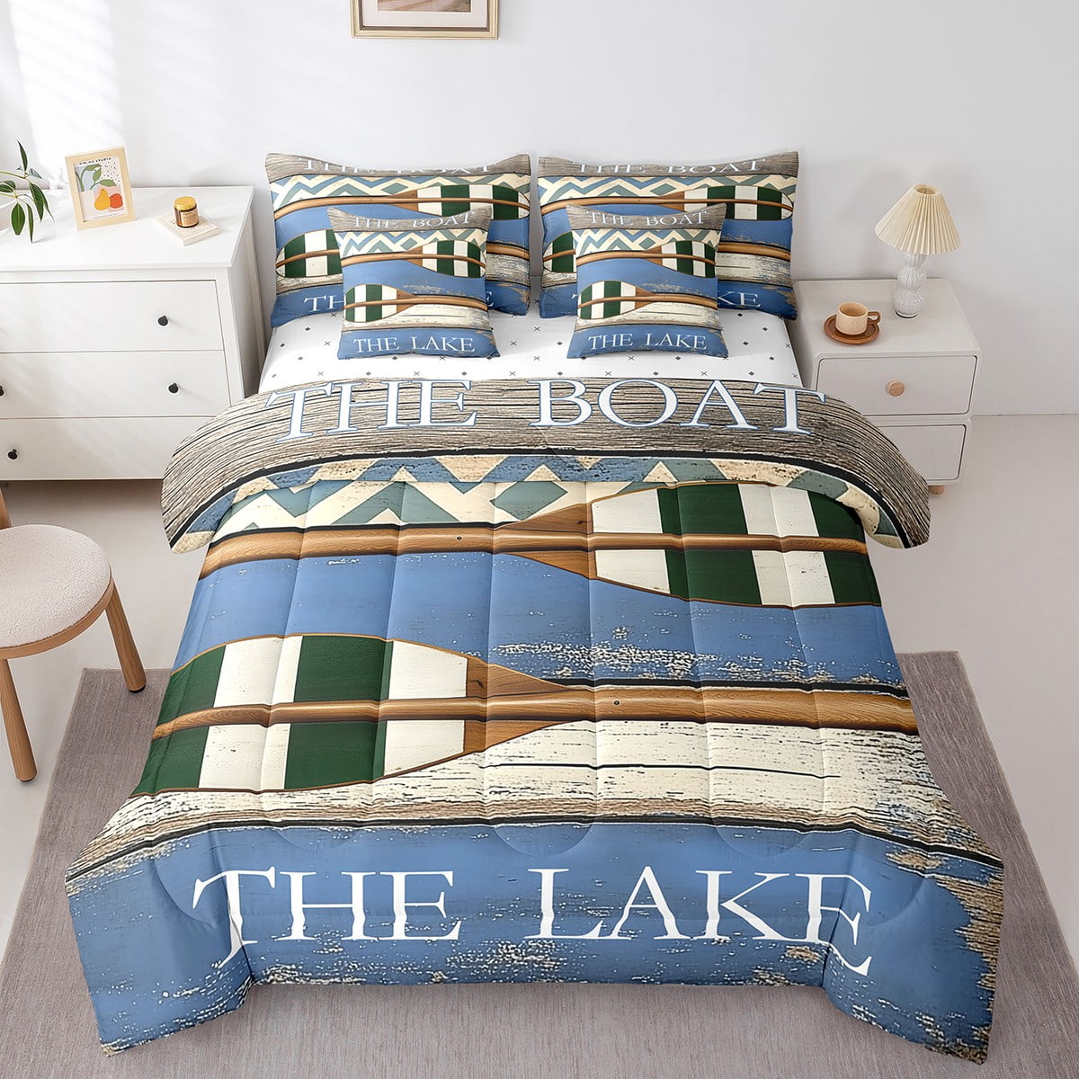 Erosebridal Lake Boating Rowing Oar Comforter Set King 7 Pcs Log Cabin ...