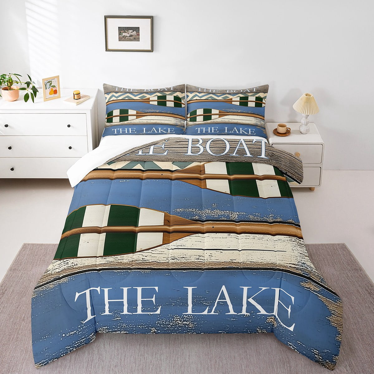 Erosebridal Lake Boating Rowing Oar Comforter Set King Size Log Cabin ...