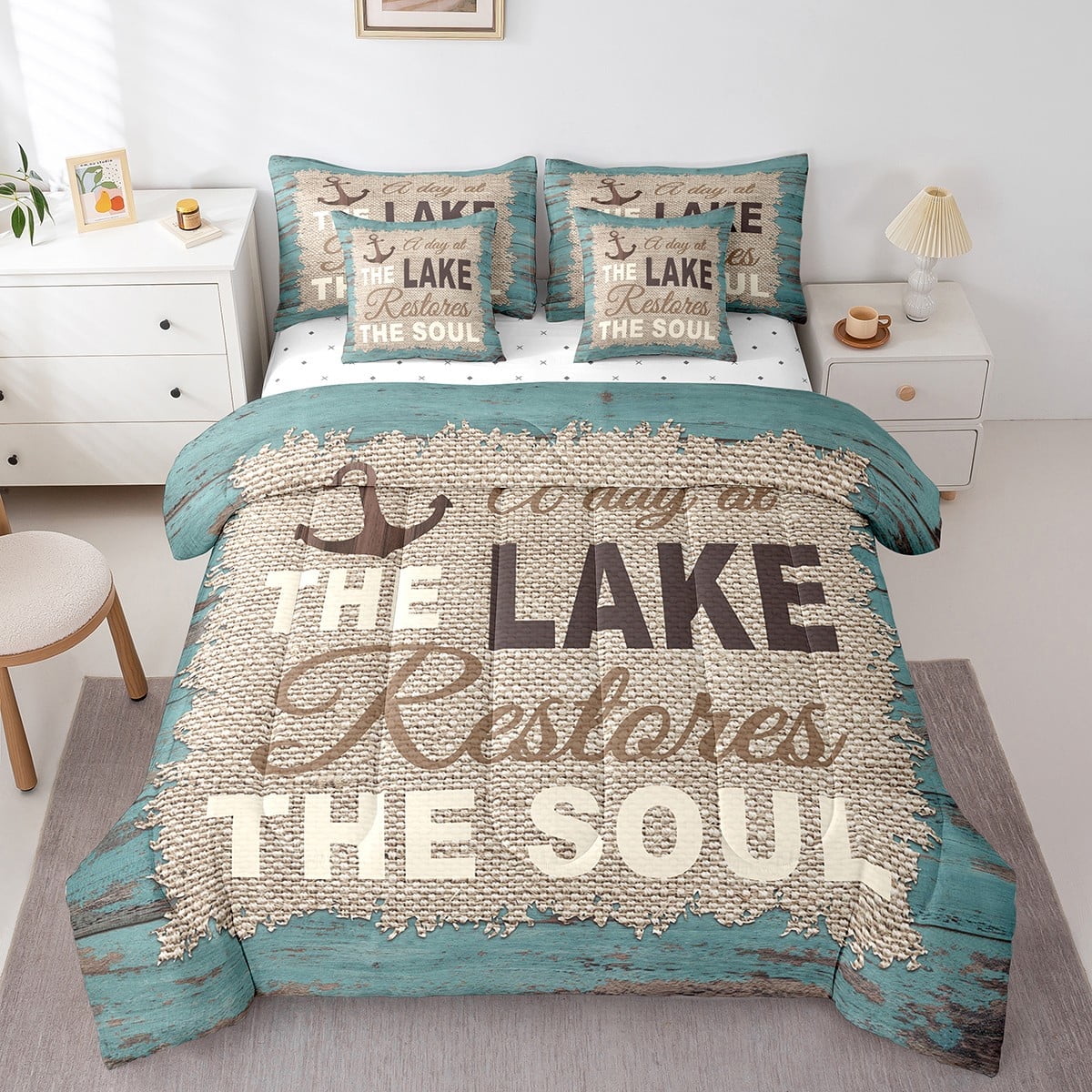 Erosebridal Lake House Bed in A Bag King,Vintage Nautical Anchor ...