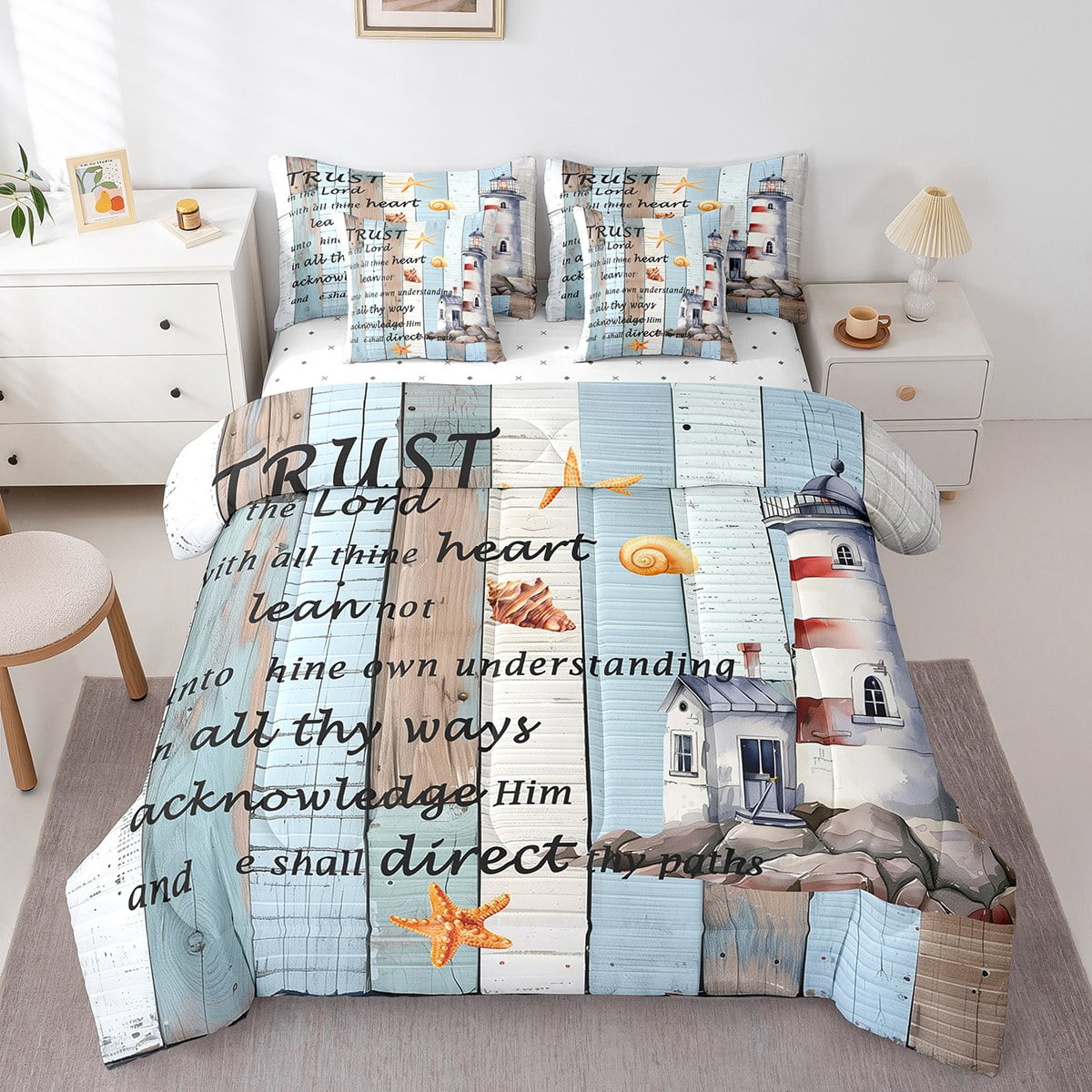 Erosebridal Lake House Bed in a Bag King size, Lighthouse Ocean Bed Set ...