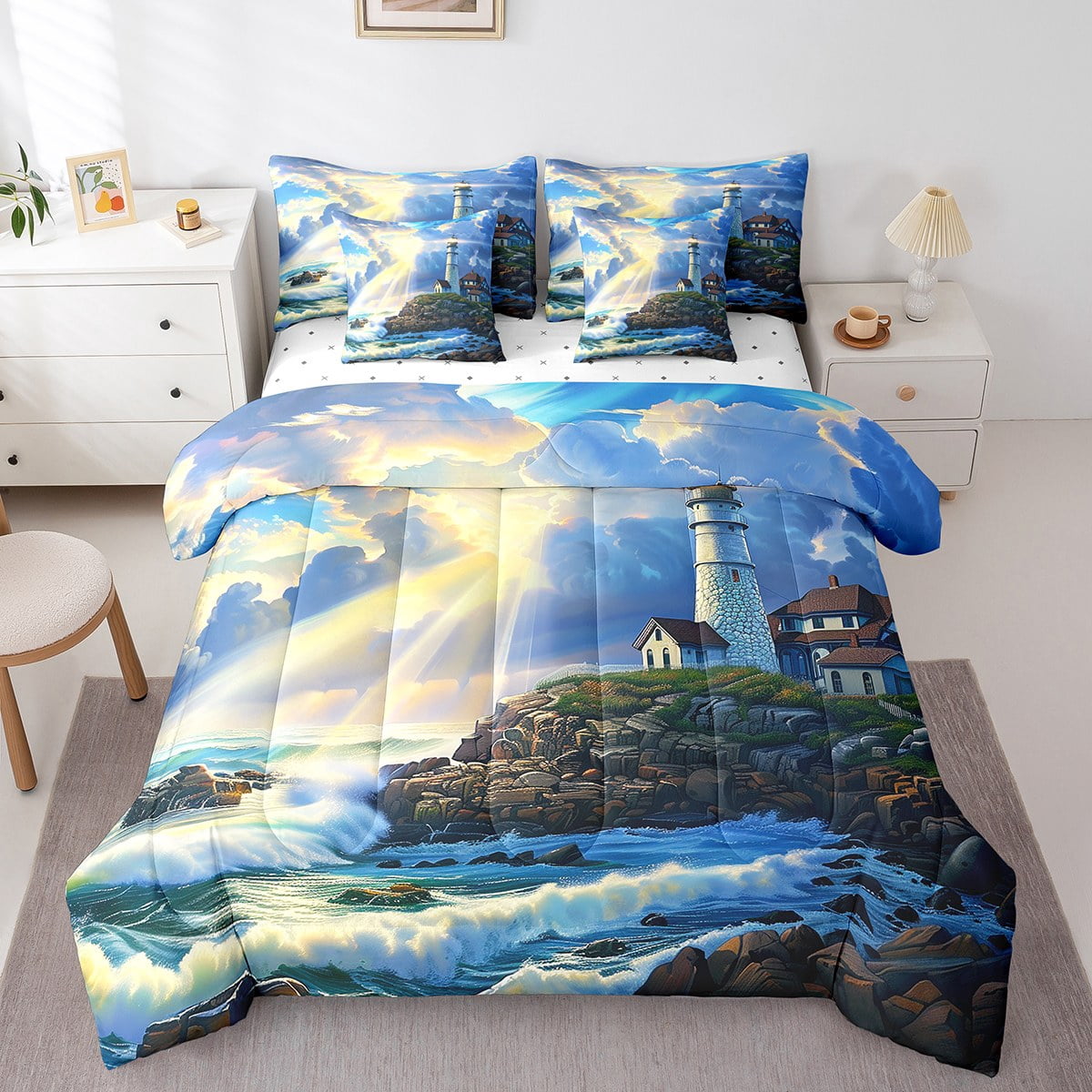 Erosebridal Lake House Bedding Sets Full Size, Coastal Lighthouse ...