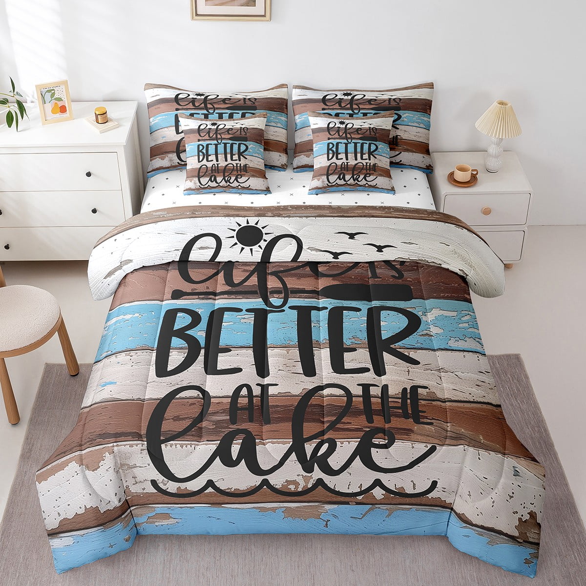 Erosebridal Lake House Bedding Sets King Size, Wooden Plank Comforter ...