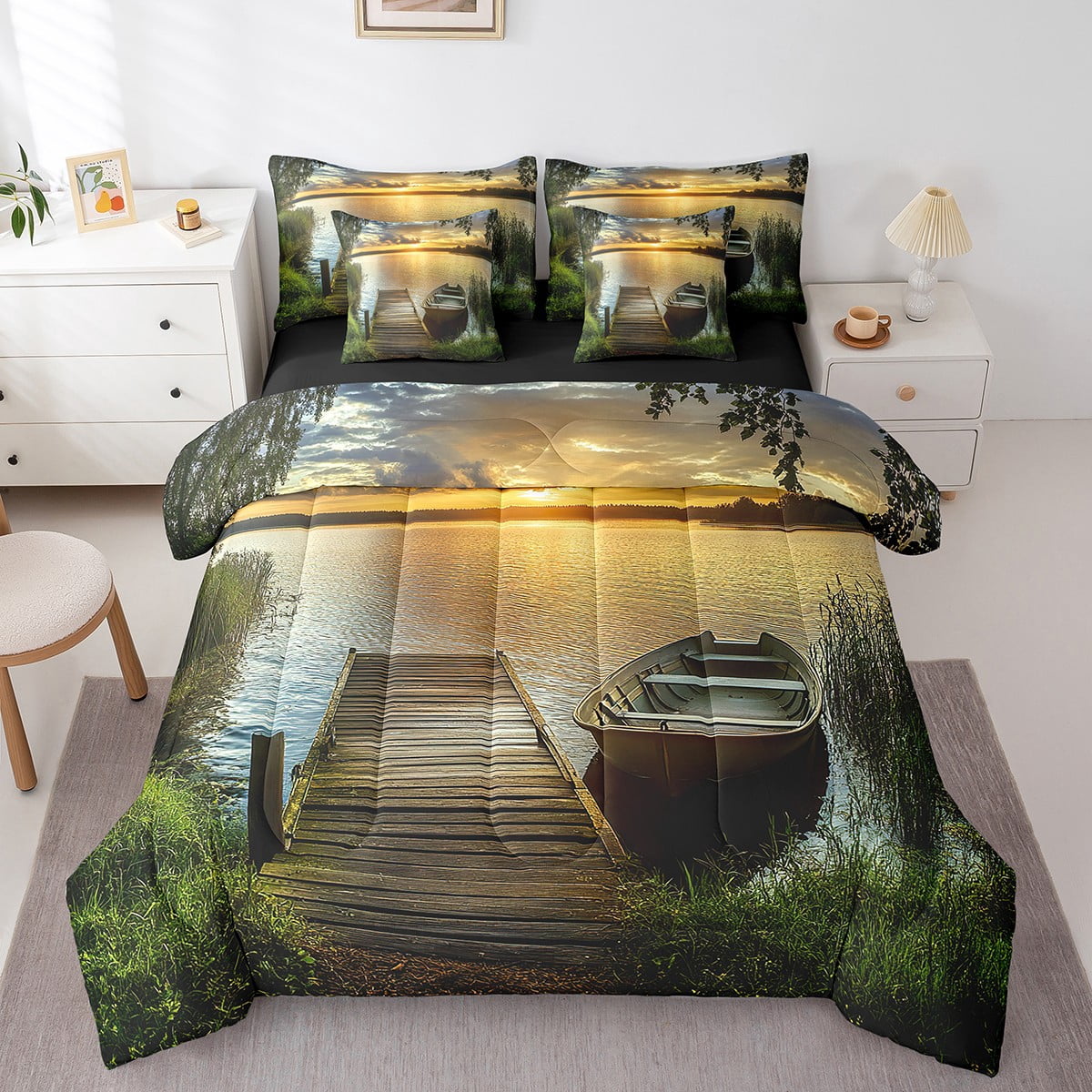 Erosebridal Lake House Bedding Sets Twin with Comforter, Wooden Boat ...