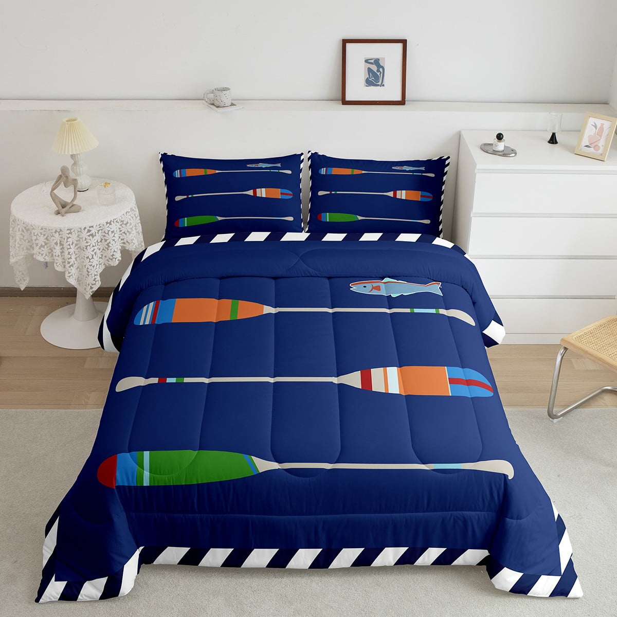 Erosebridal Lake Paddle Print Comforter Sets King Size, Rustic Lake ...