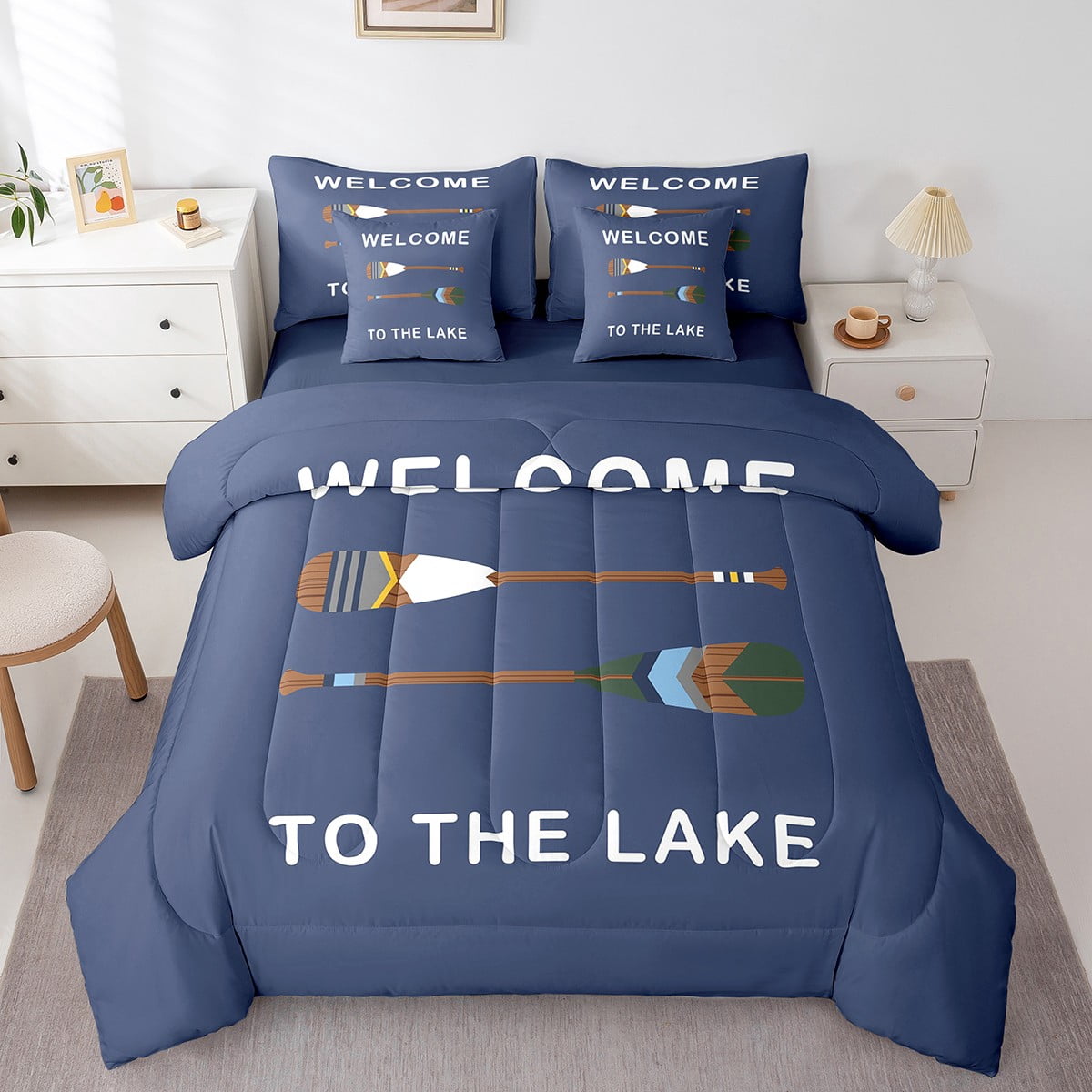 Erosebridal Lake Paddle Theme Bedding Sets Full Size, Vintage Lodge ...