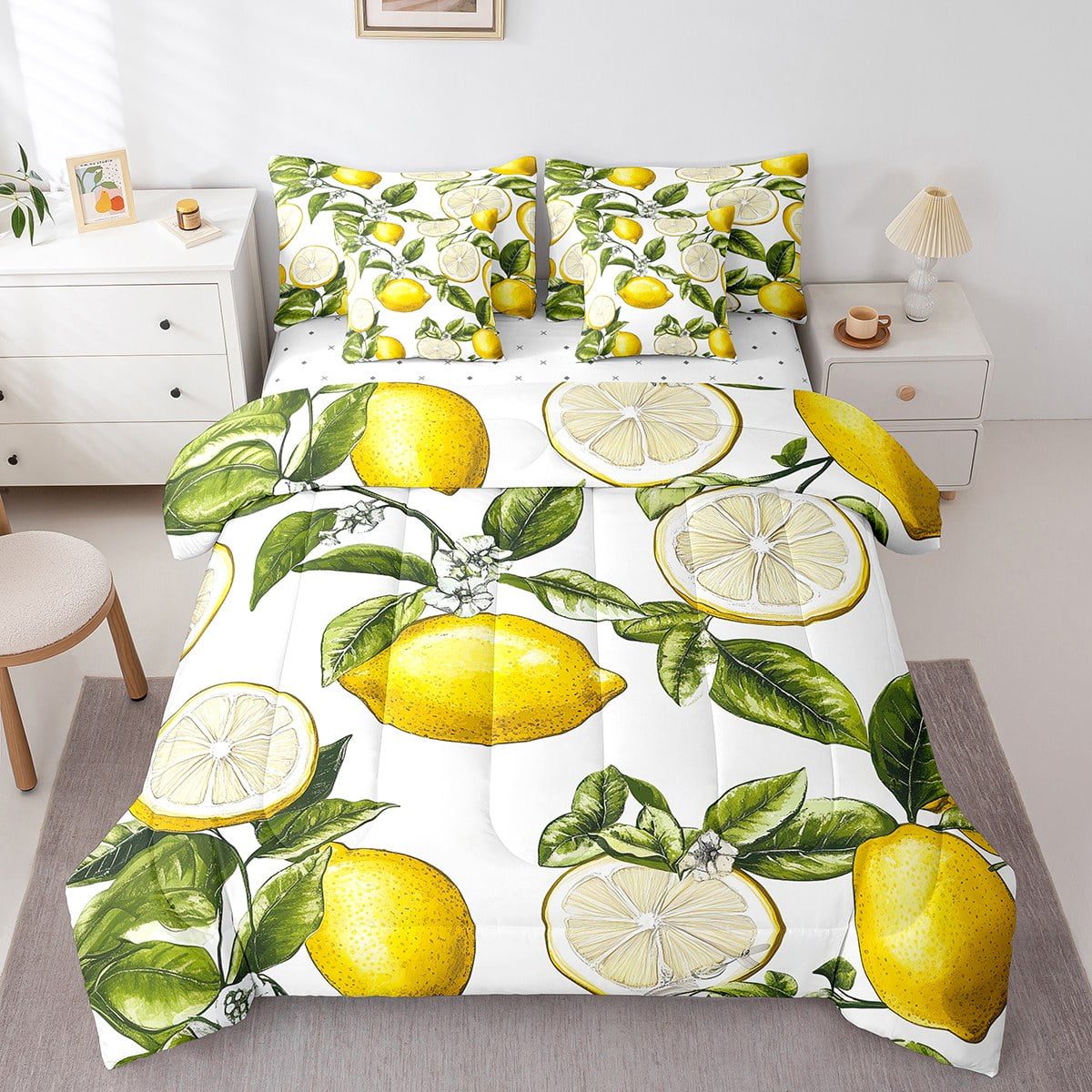 Erosebridal Lemon Fruit Bedding Sets Queen Size, Tropical Summer ...