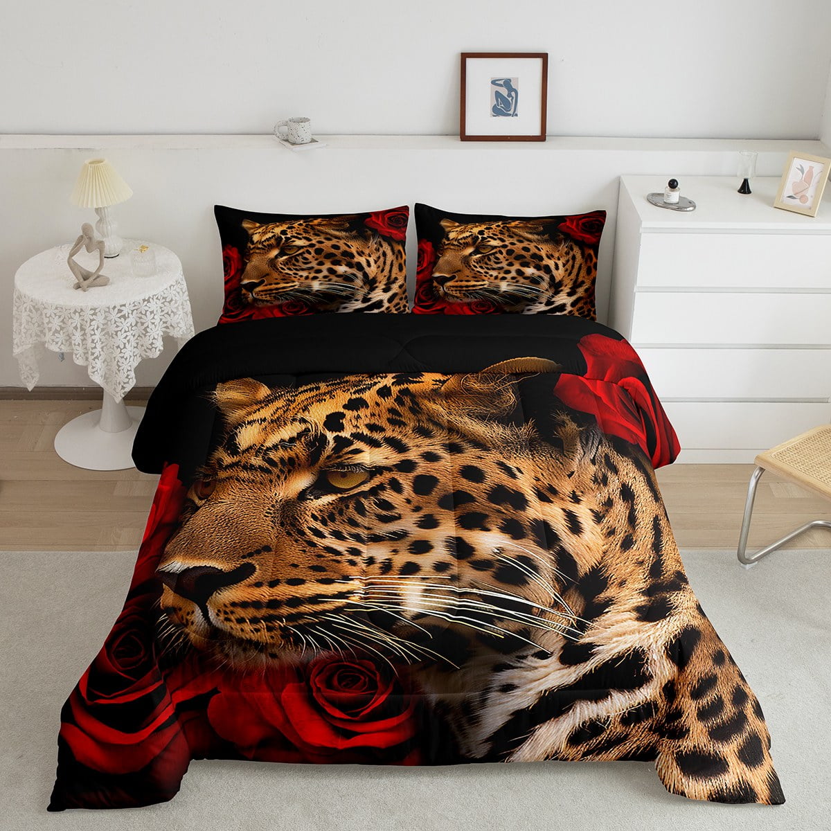 Erosebridal Leopard Cheetah Bedding Full Comforter Set, Romantic Rose ...