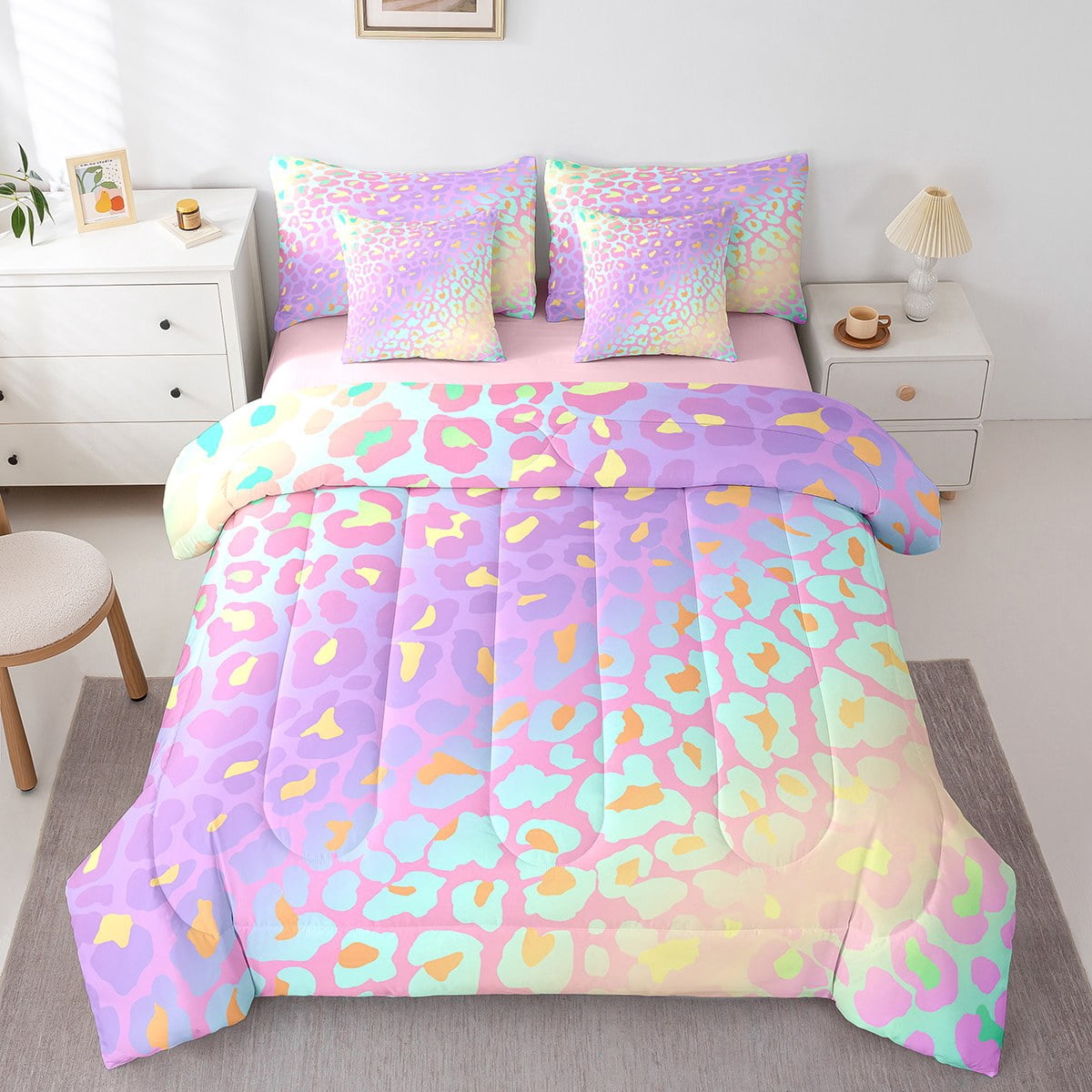 Erosebridal Leopard Print Bedding Sets King Size,Neon Gradient Pink ...