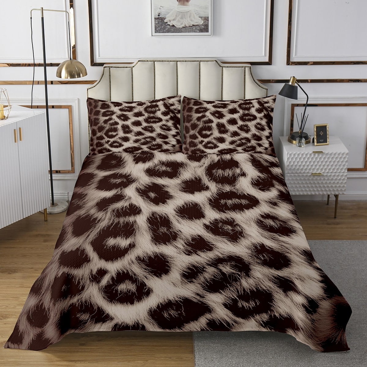 Erosebridal Leopard Print Bedspread Sets King Size, Wildlife Bed Quilt ...