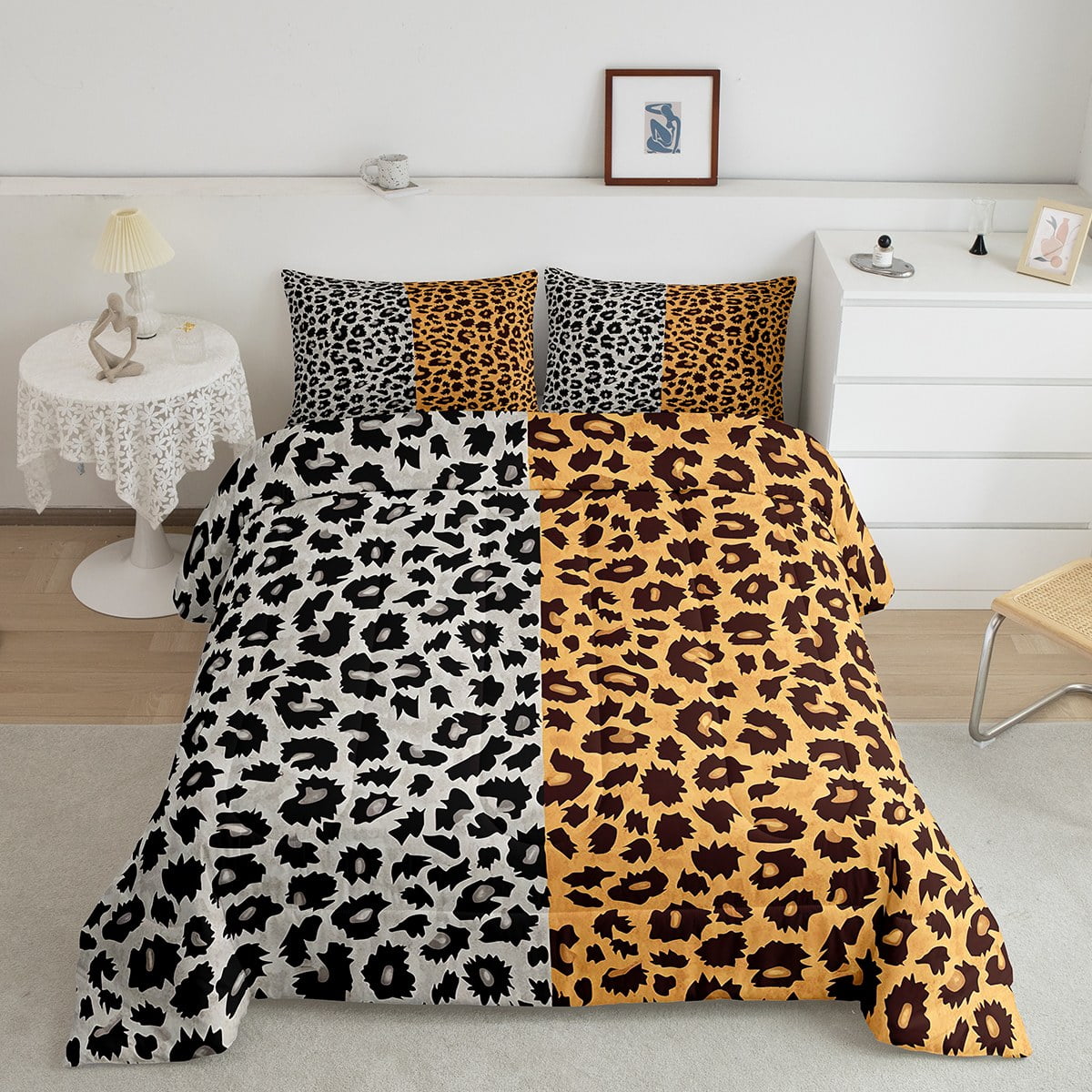 Erosebridal Leopard Print Comforter Sets Queen Size, Cheetah Animal ...