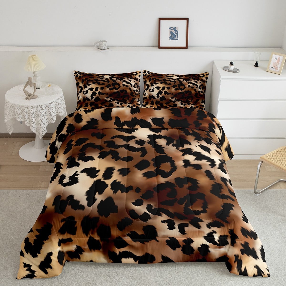 Erosebridal Leopard Print Queen Size Comforter Set,Brown Leopard ...