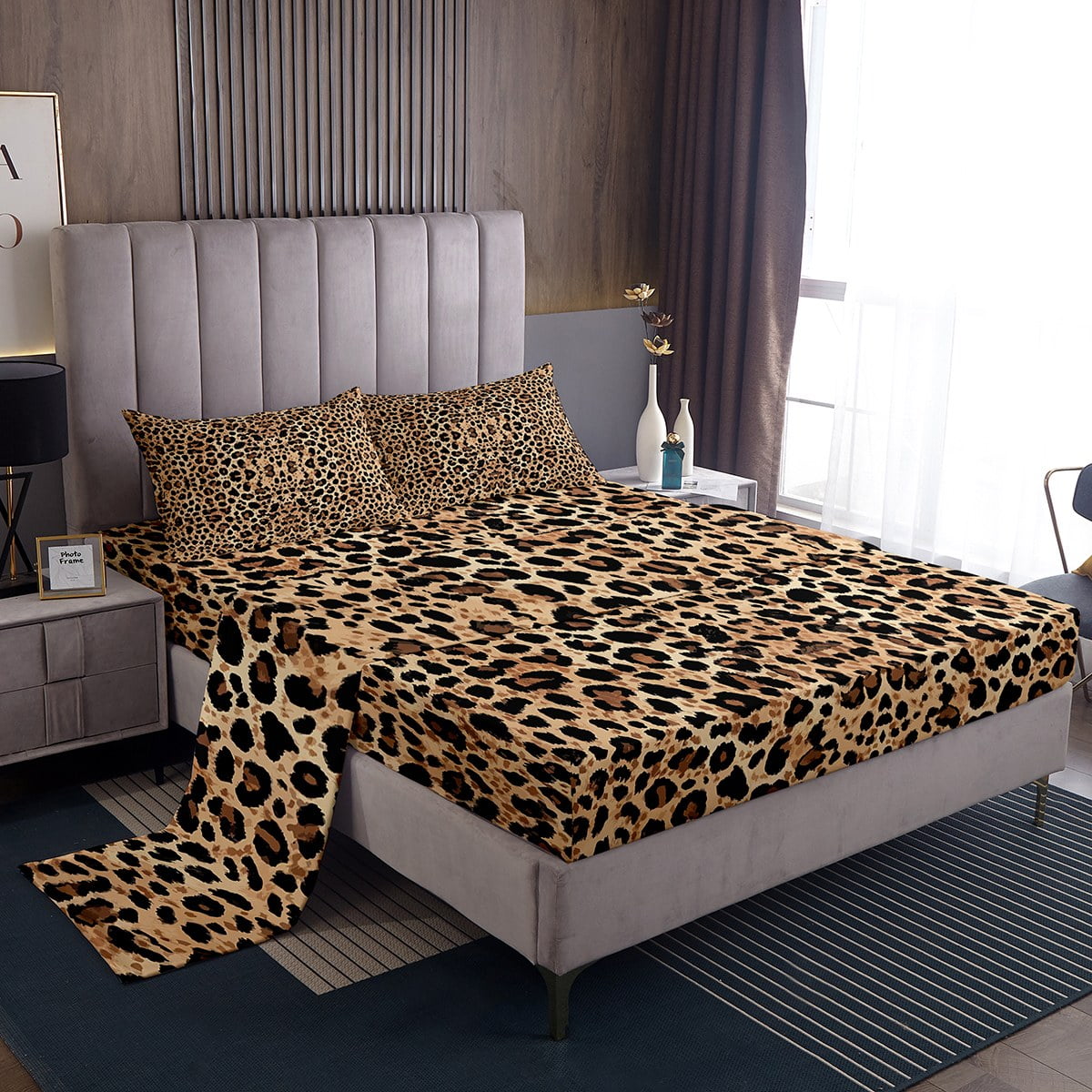 Erosebridal Leopard Print Sheet Set King, Rustic Cheetah Bedding Sets ...