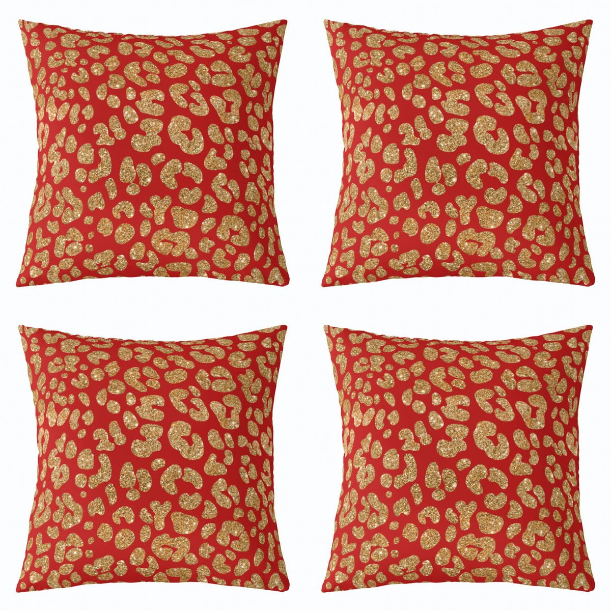 Erosebridal Leopard Print Throw Pillow Covers 16x16 Set of 4, Red Gold ...