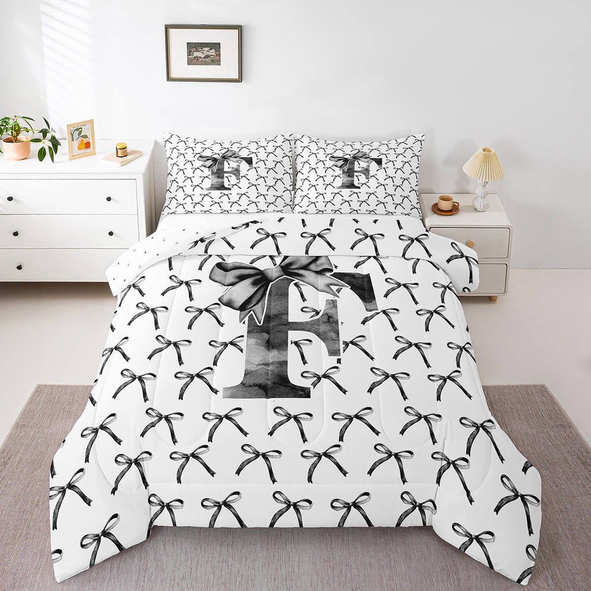 Erosebridal Letter Bow Bedding Sets Full with Comforter,Monogrammed ...
