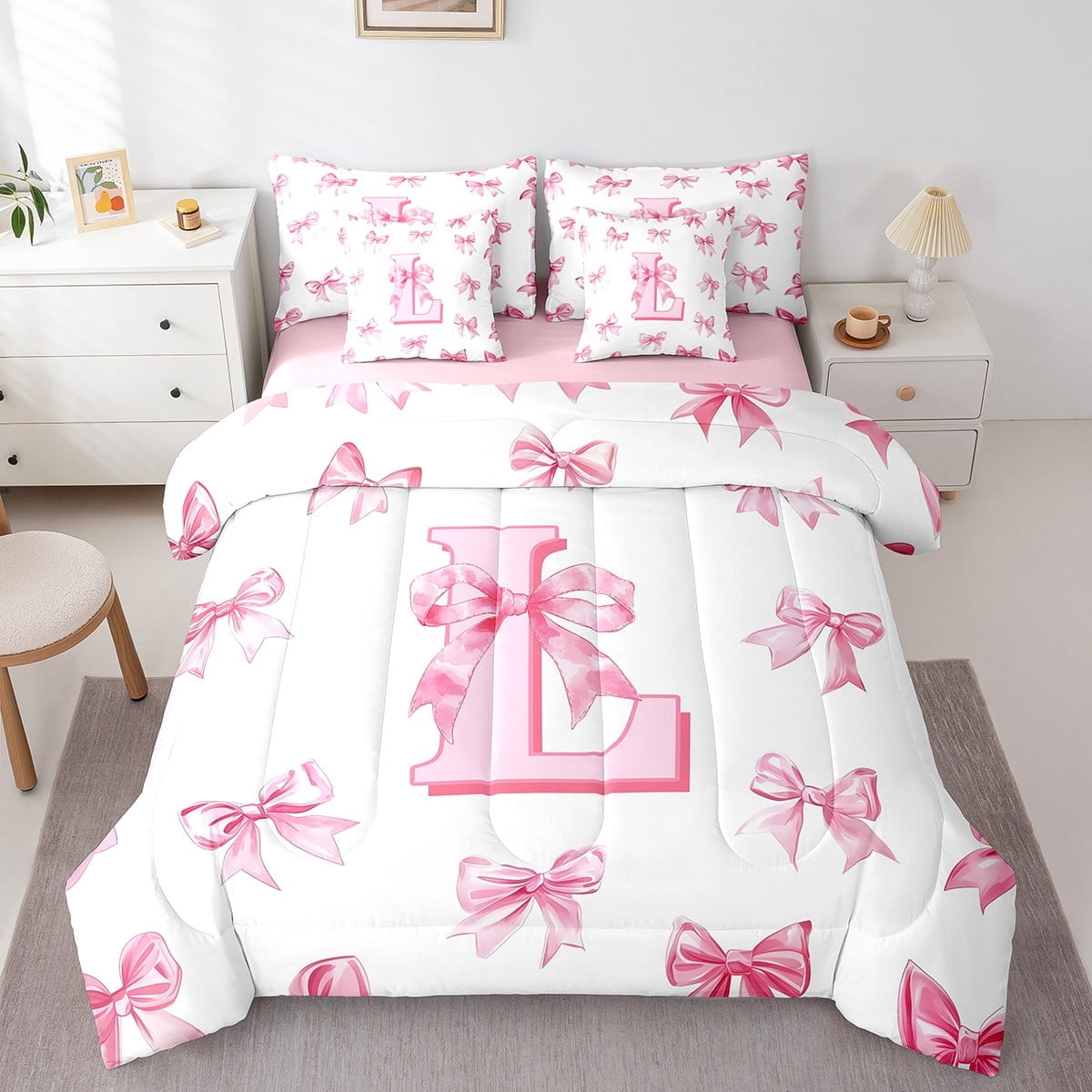 Erosebridal Letter Initial Bed in a Bag Full size,Kawaii Bowknot ...