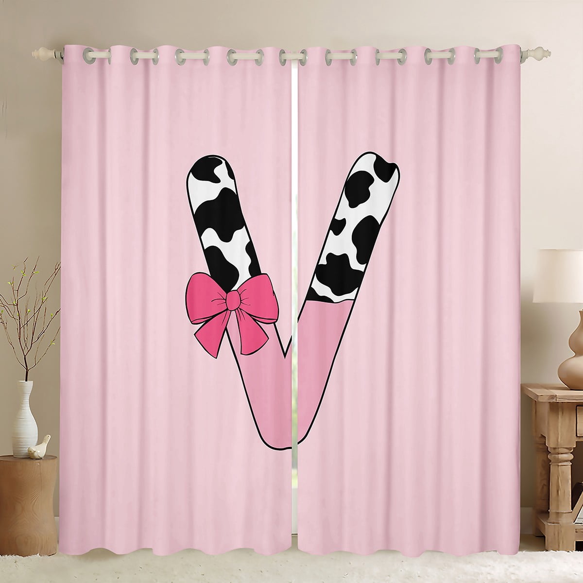 Erosebridal Letter Initial V Curtains and Drapes (52Wx84L),Kawaii Bow ...