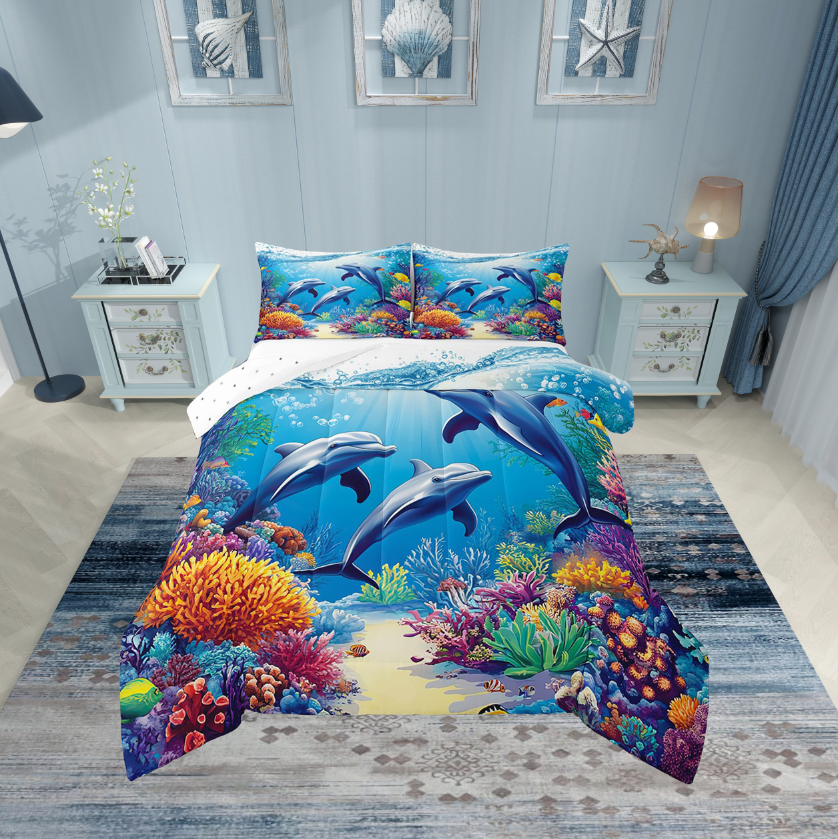 Erosebridal Sealife Dolphin Comforter Sets Queen Size,Marine Animal ...