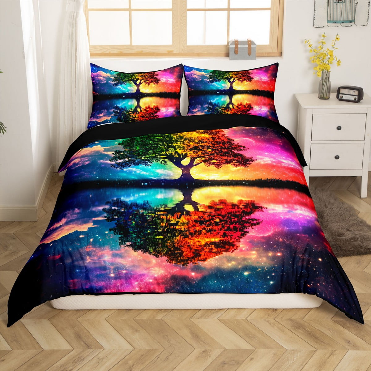 Erosebridal Life Tree Comforter Cover Full for Teens, Starry Sky Duvet ...