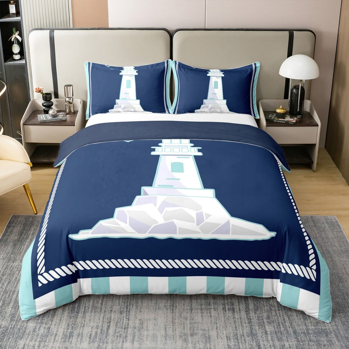 Erosebridal Lighthouse 100% Cotton Comforter Cover Full, Marine Coastal Bedding Sets Full Size ...