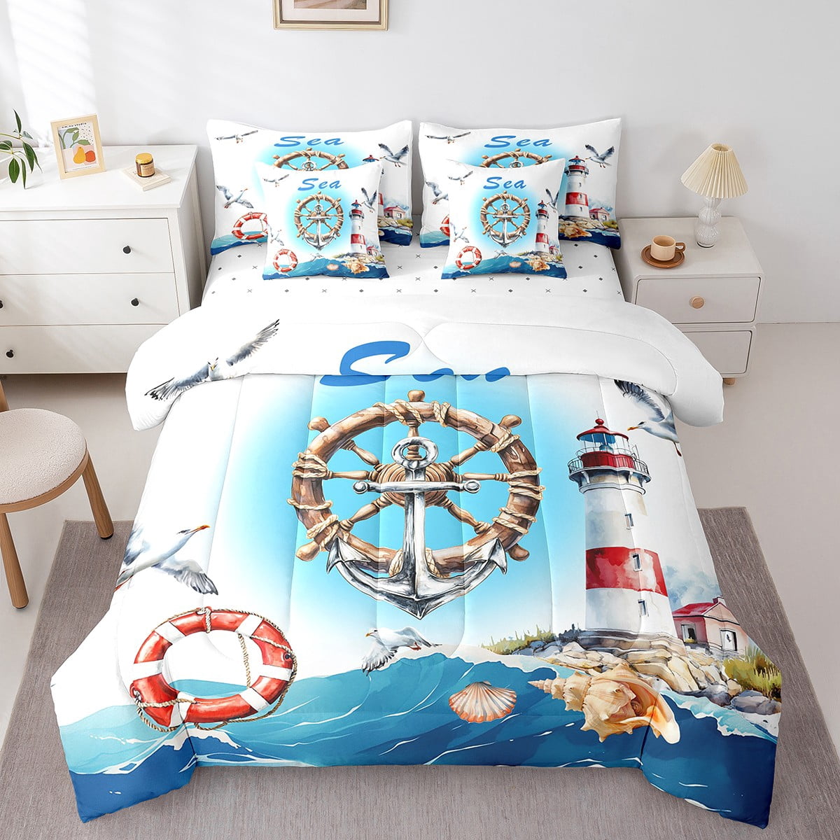 Erosebridal Lighthouse Anchor Bedding Queen Size,Marine Nautical ...