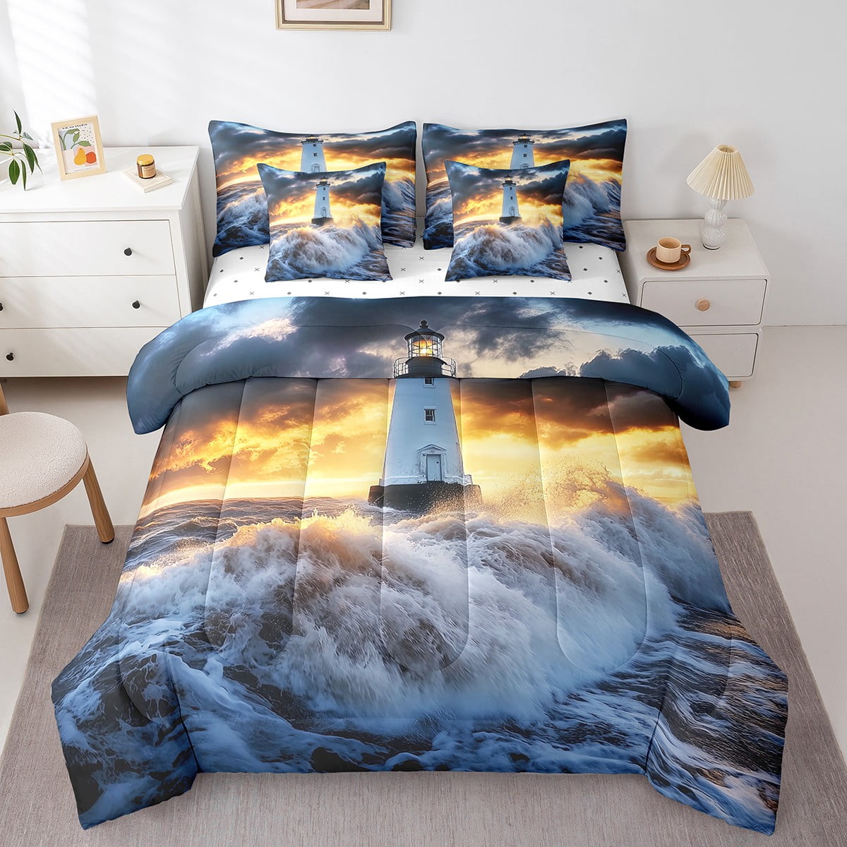 Erosebridal Lighthouse Bed In A Bag Sea Ocean Wave Full Comforter Sets ...
