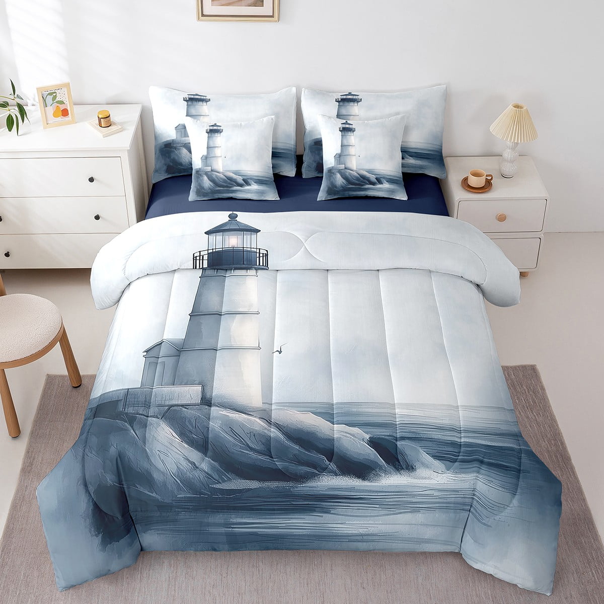 Erosebridal Lighthouse Bed in a Bag Full size, Ocean Waves Bed Set ...