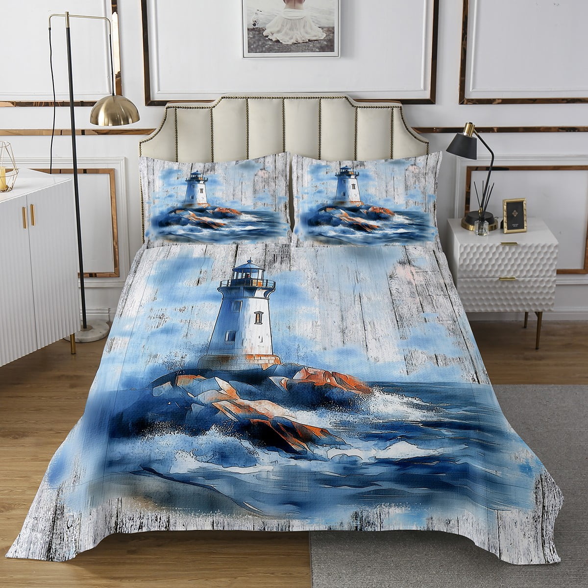 Erosebridal Lighthouse Bedspread King Size,Ocean Sea Quilted Coverlet ...