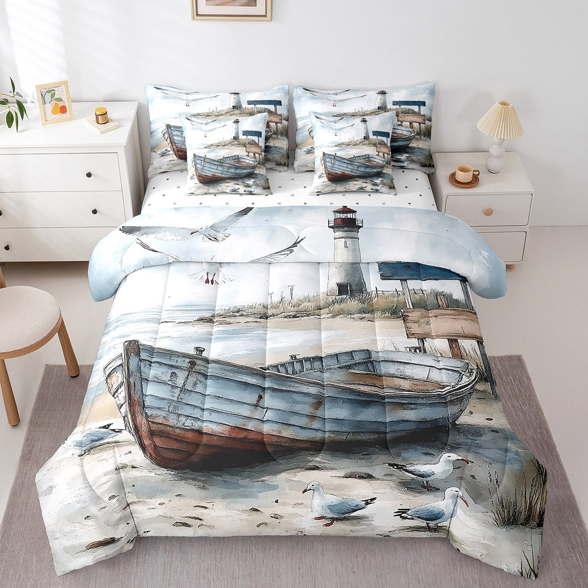 Erosebridal Lighthouse Boat Bed in a Bag King size,Sea Beach Bedding ...