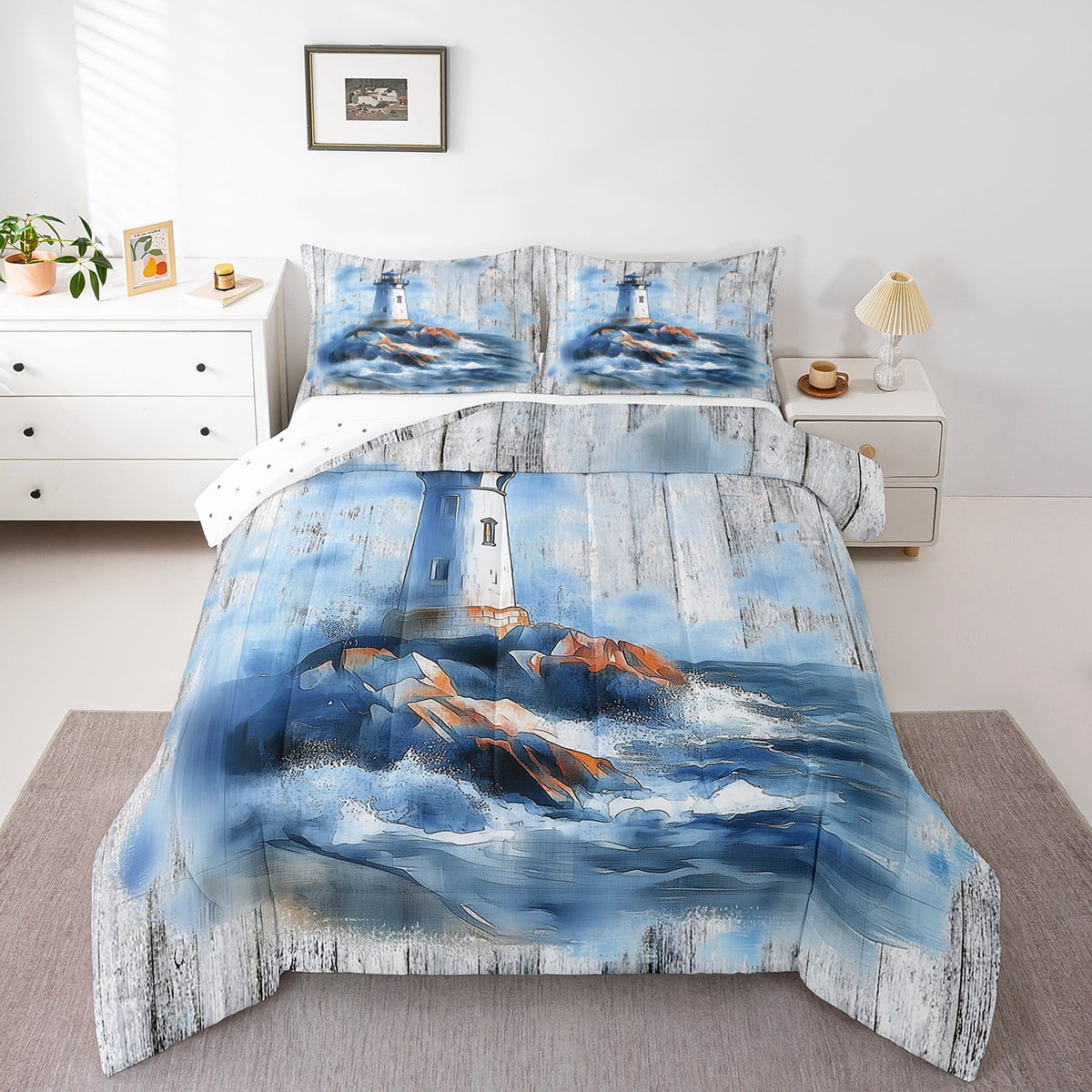 Erosebridal Lighthouse Comforter Set King Size,Ocean Sea Comforter ...