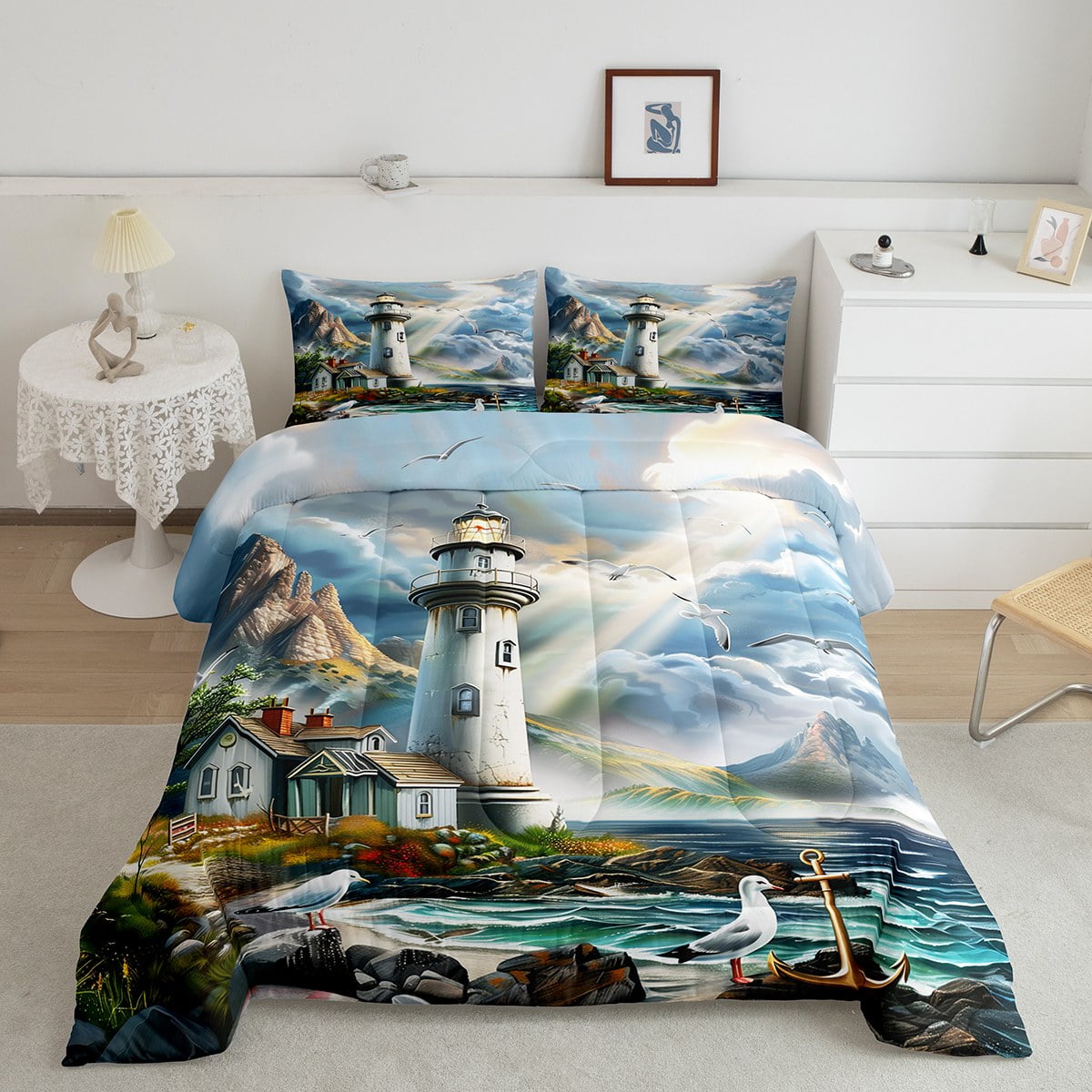 Erosebridal Lighthouse Comforter Sets Twin Size, Marine Ocean ...