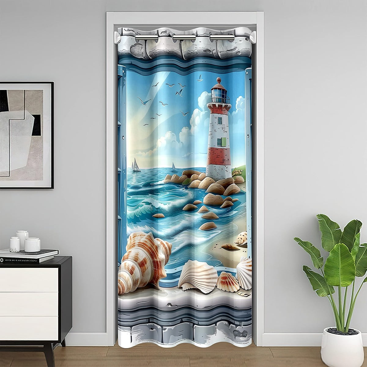 Erosebridal Lighthouse Seashell Door Curtain Panel 34x80,Ocean Beach ...
