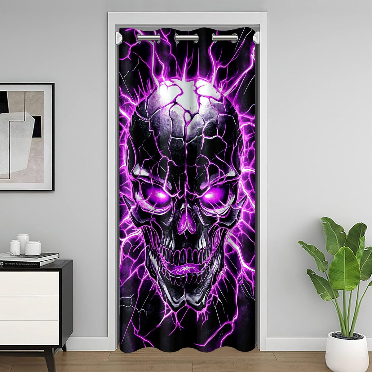 Erosebridal Lightning Skull Door Curtain Panel 59x80, Purple Skeleton ...