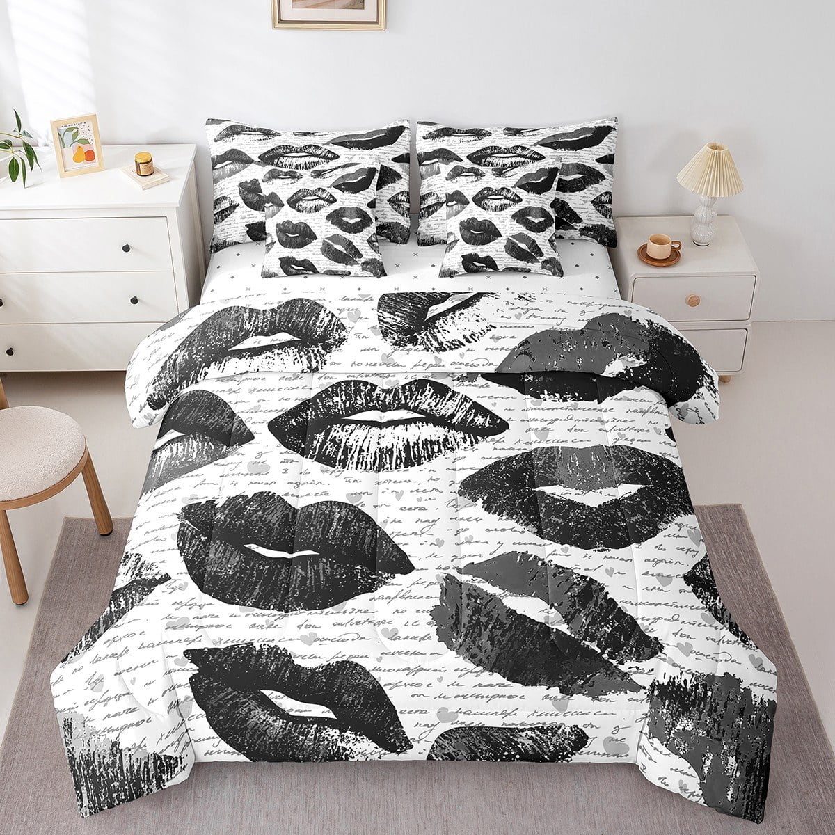 Erosebridal Lip Print Bedding Sets Queen Size, Cool Princess Comforter ...