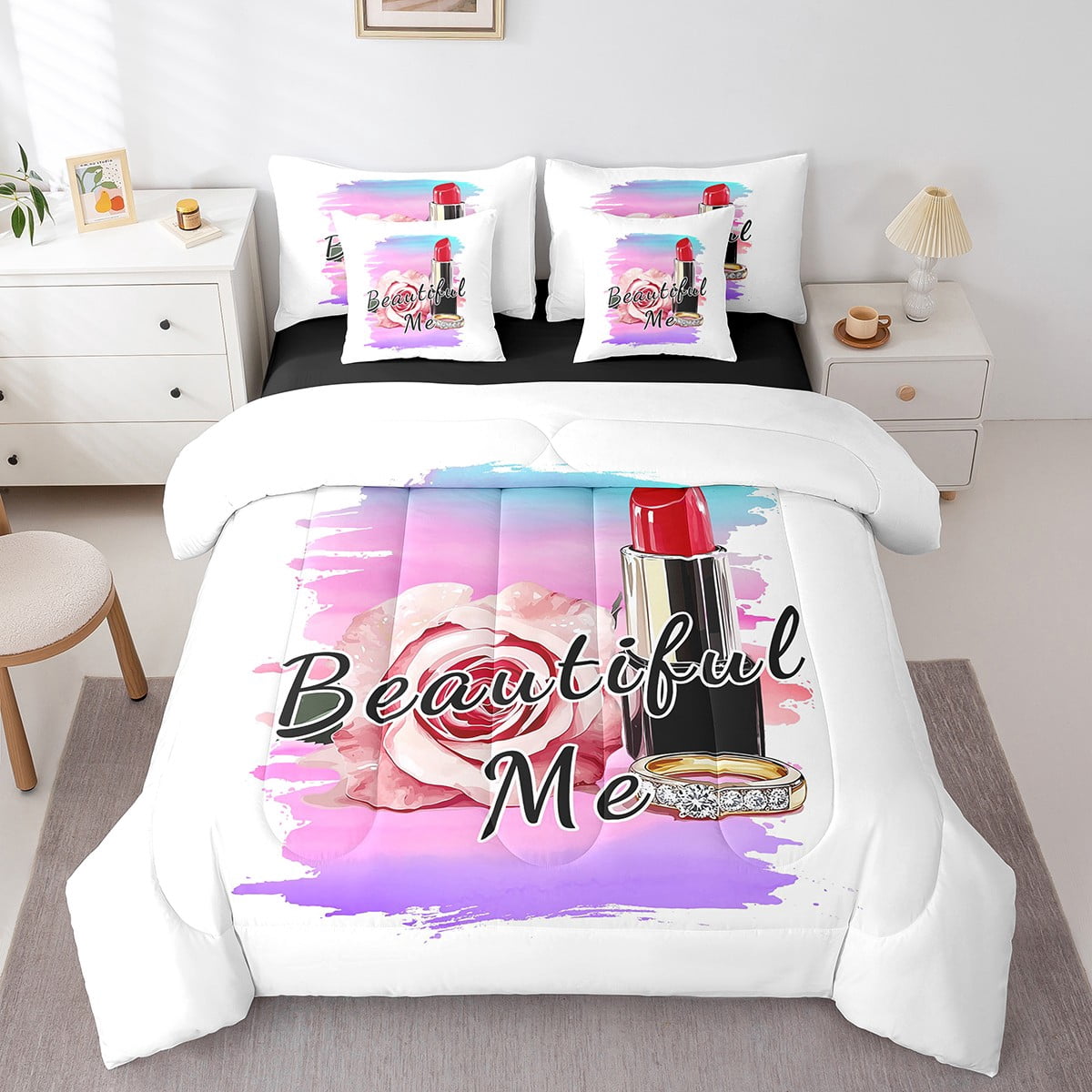 Erosebridal Lipstick Cosmetics Bedding Sets Twin Size,Pink Flower ...