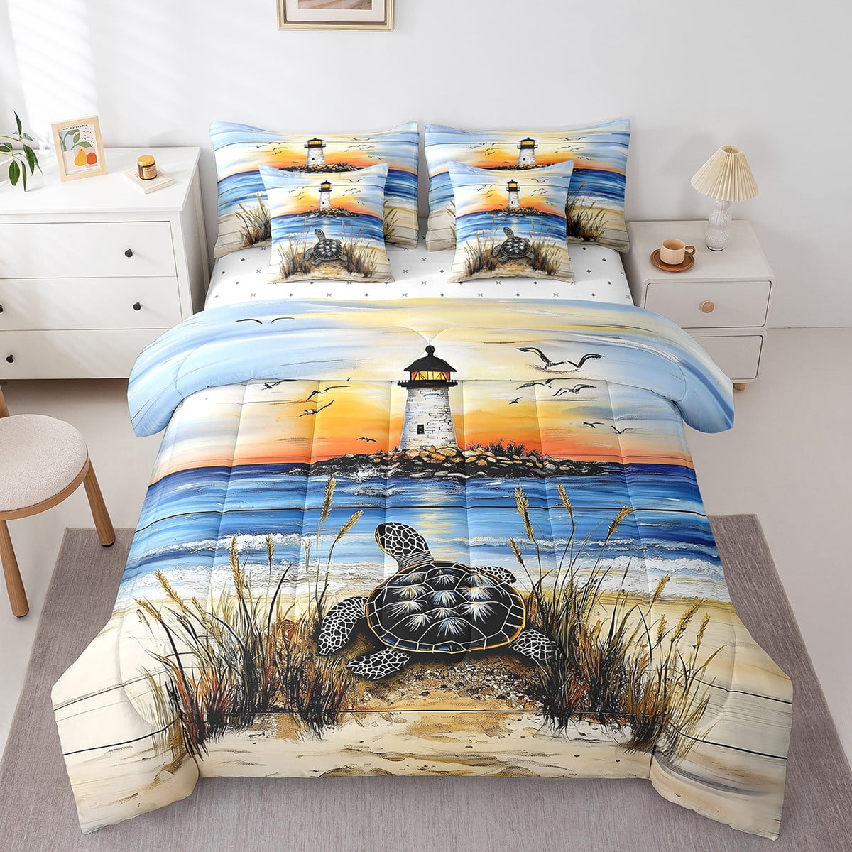 Erosebridal Sea Turtle Bed in a Bag King size,Nautical Lighthouse ...