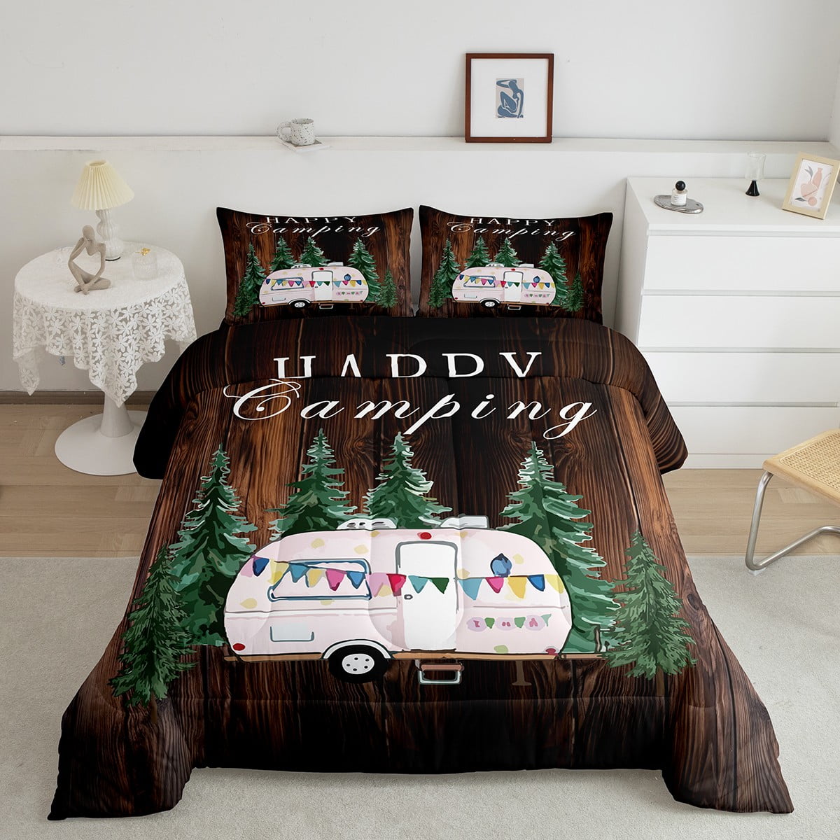 Erosebridal Lodge Cabin Bedding King Comforter Set, Pink RV Car Down ...