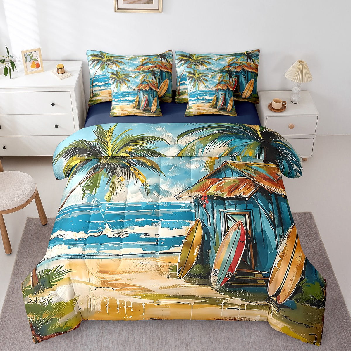 Erosebridal Lodge Cabin Bedding Queen Size,Ocean Surfing Bed In A Bag Queen Size,Hawaiian Beach ...